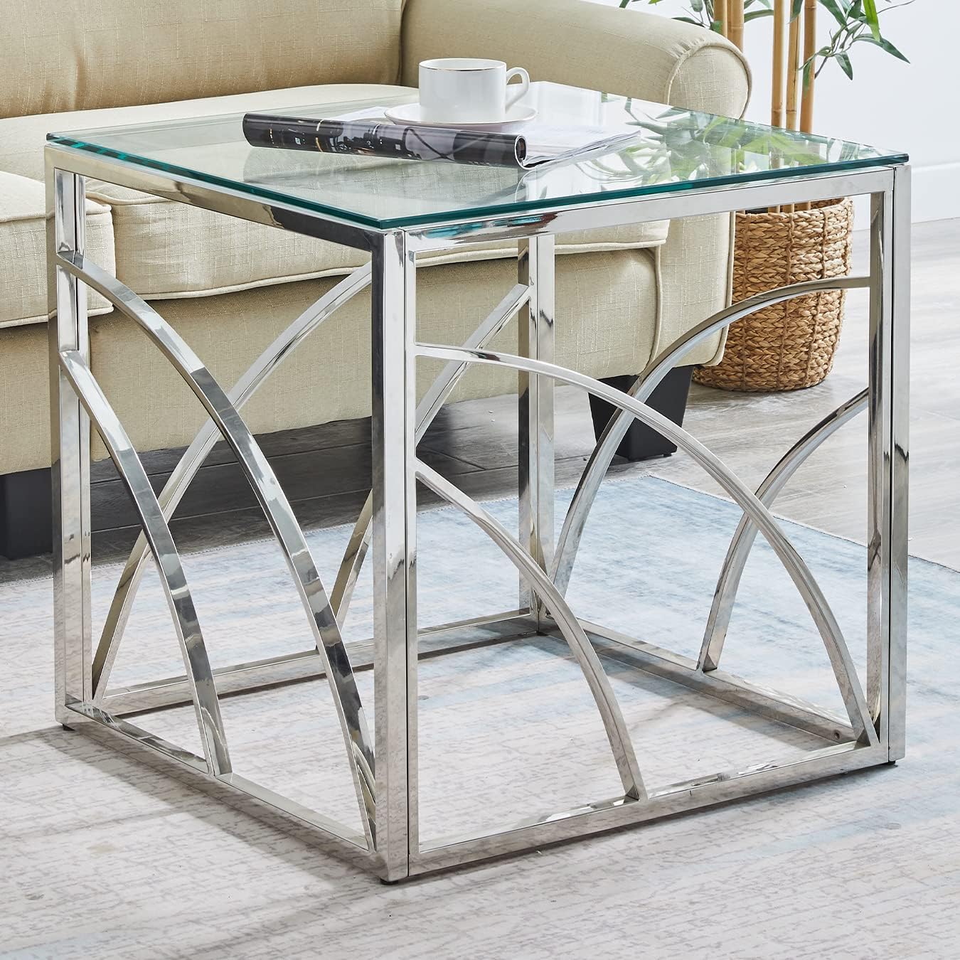 Amazon.com: KEIVVAKN Accent Glass End Table Silver - Set of 1 Modern ...