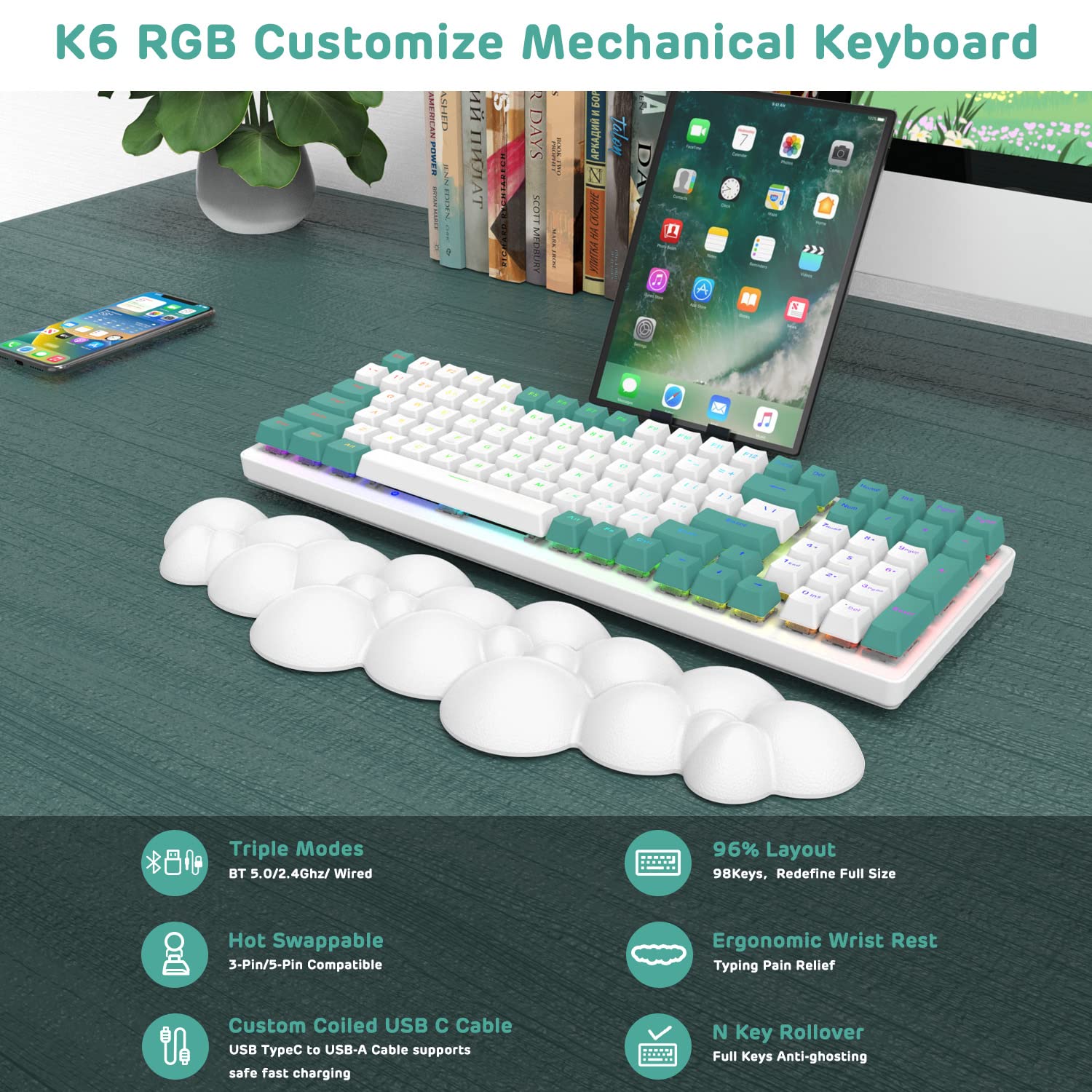 Snapklik.com : ATTACK SHARK K6 Bluetooth Keyboard 5.0/2.4G/USB-C-96% ...