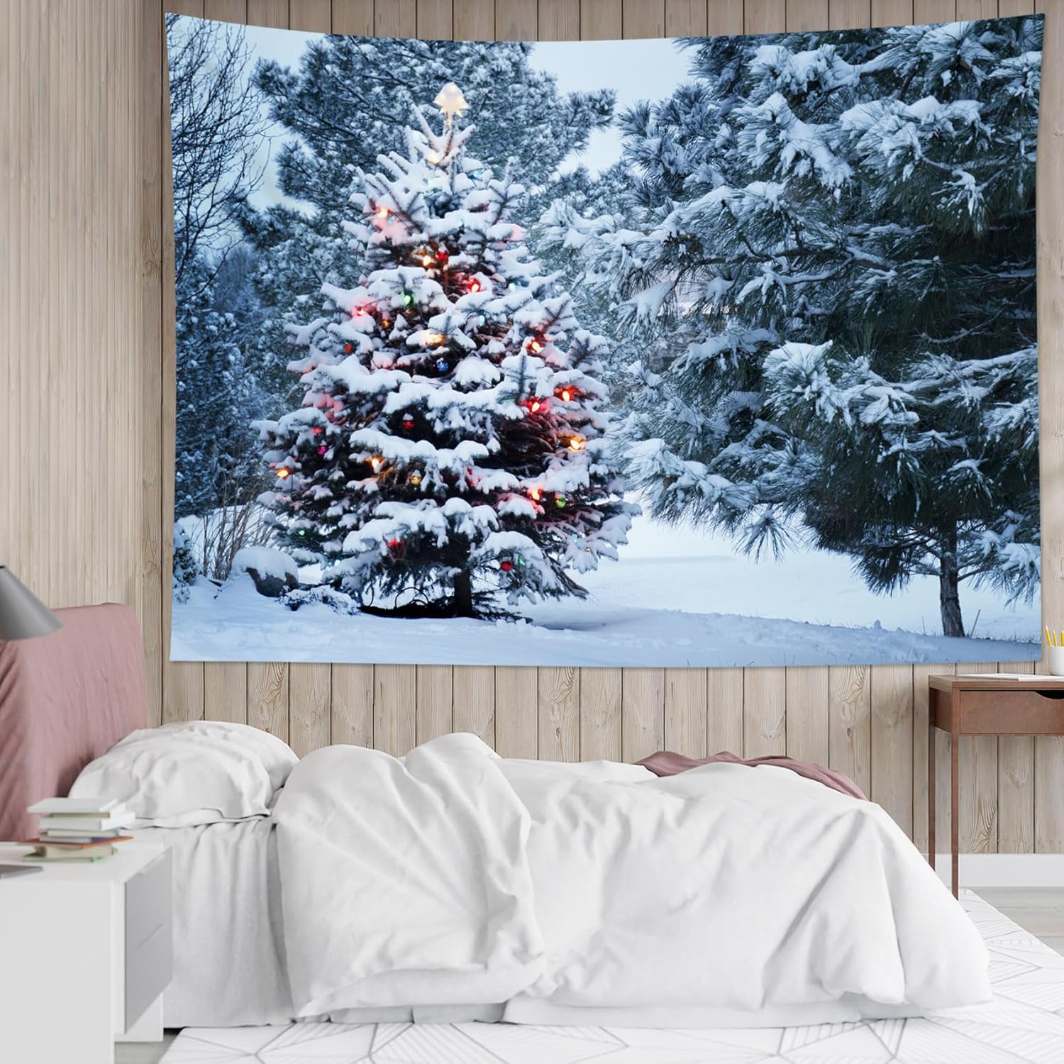 Amazon.com: LB Christmas Tree Tapestry, Winter Scene Xmas Pine Tree ...