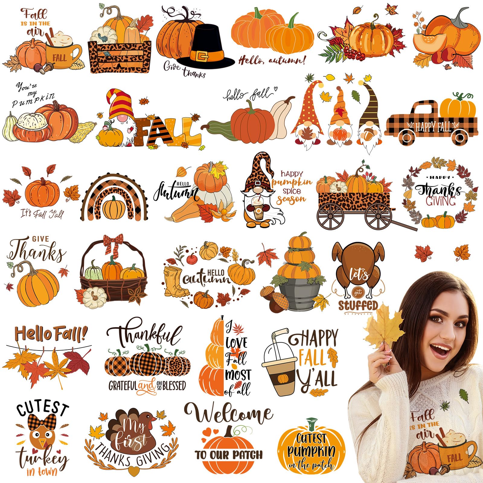 Amazon.com: 30 Sheets Fall Iron on Transfers for T Shirts Thanksgiving ...