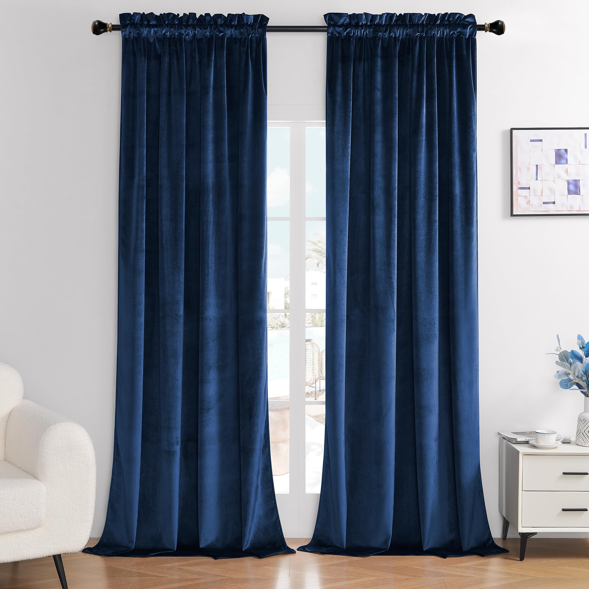 Amazon.com: Timeper Navy Blue Velvet Curtains 84 inches 2 Panels, Dual ...