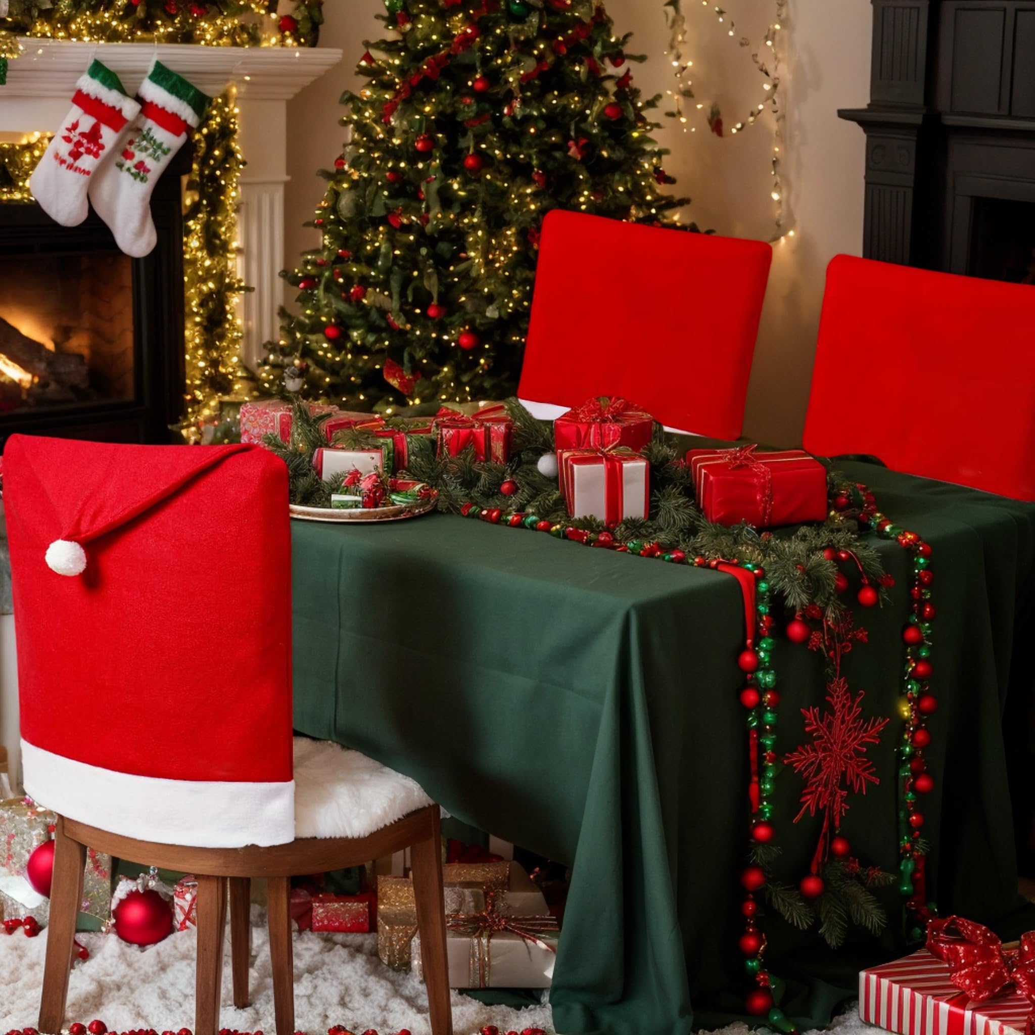 Amazon.com: Newwiee 8 Pcs Christmas Chair Covers Set Santa Hat ...