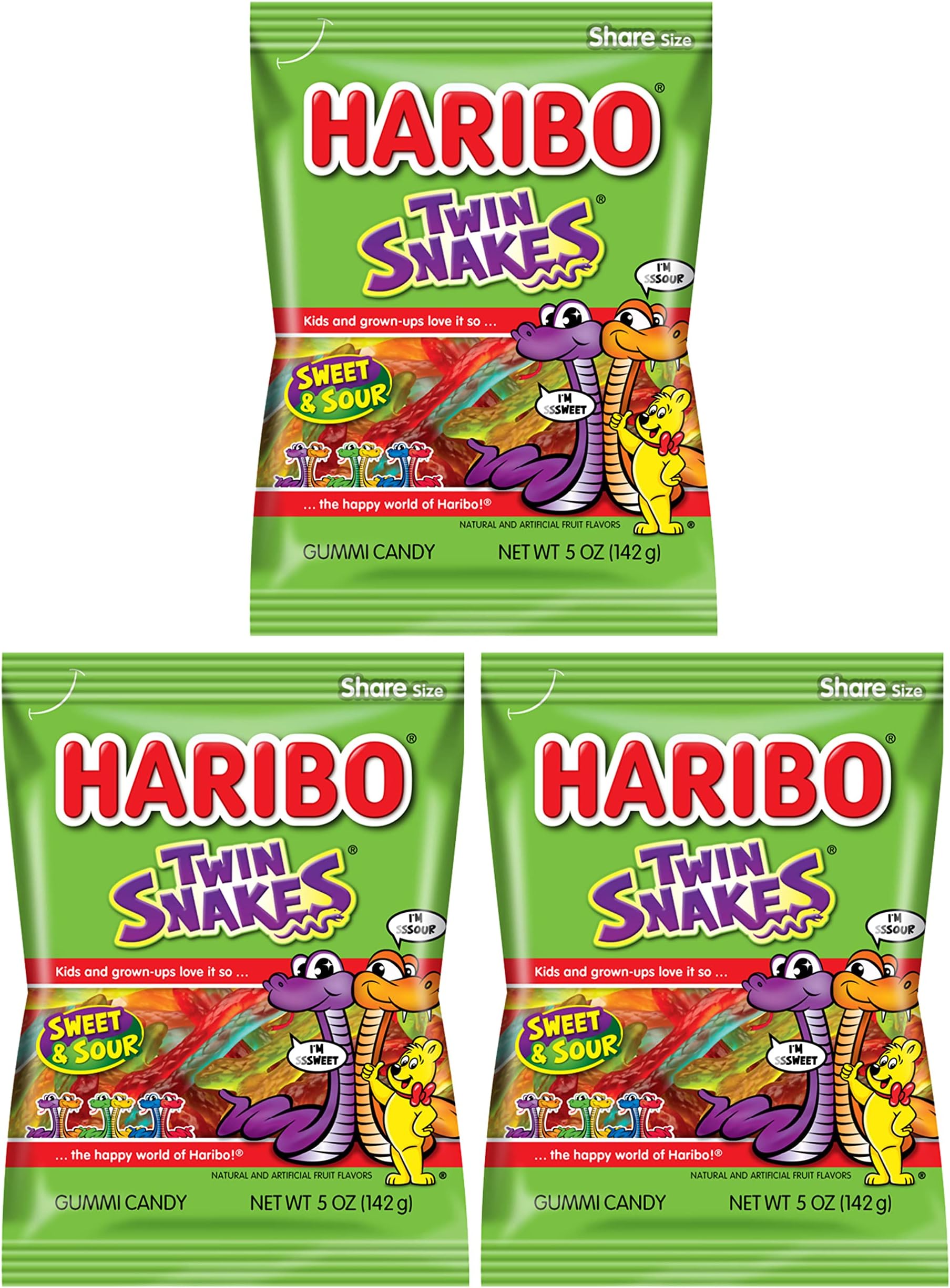 Amazon.com : Haribo Sweet & Sour Twin Snakes | Pack of 3 (5oz Bags ...
