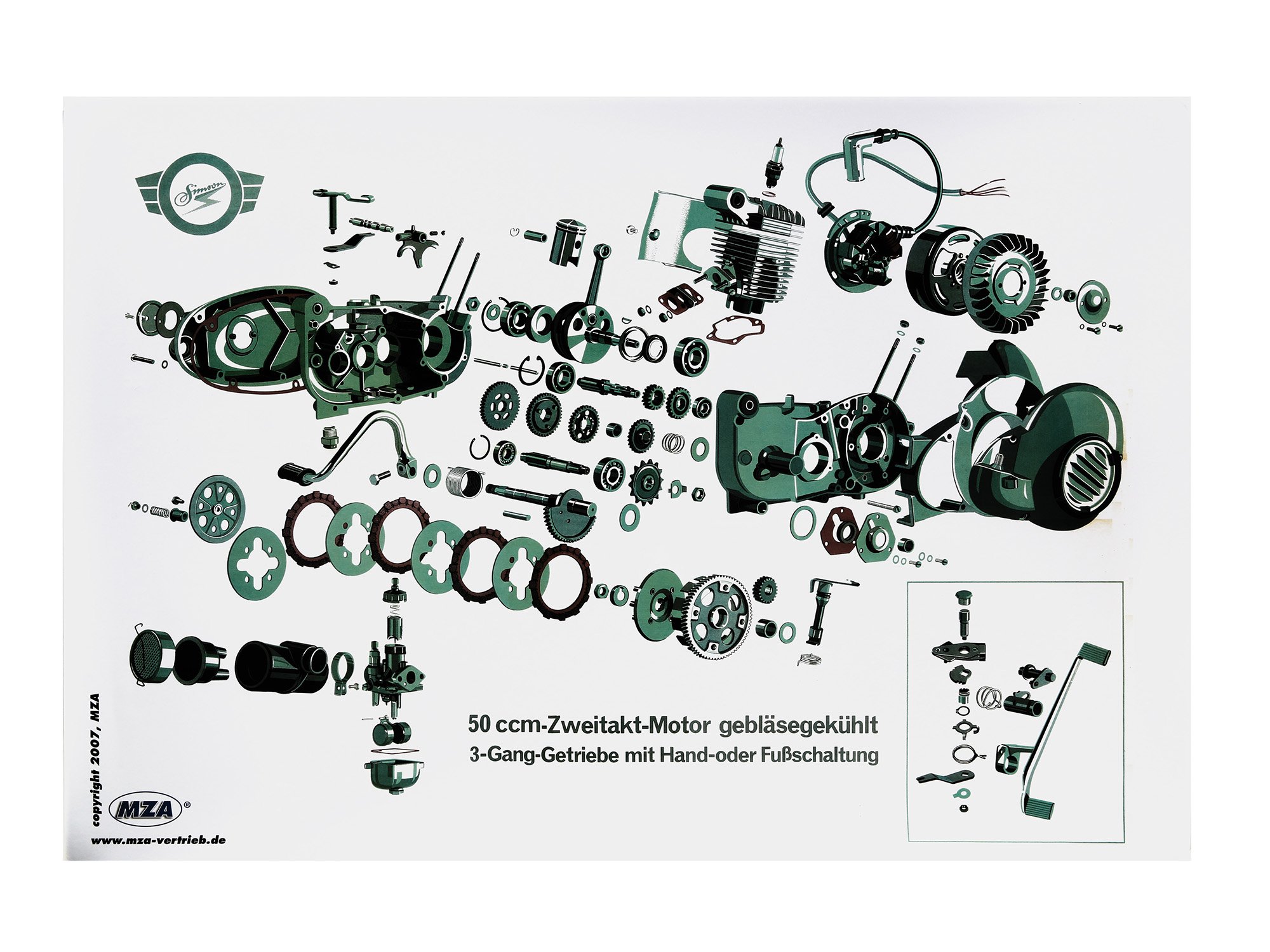 Explosionszeichnung S51 Explosionszeichnung Poster Motor MZ ETZ 125