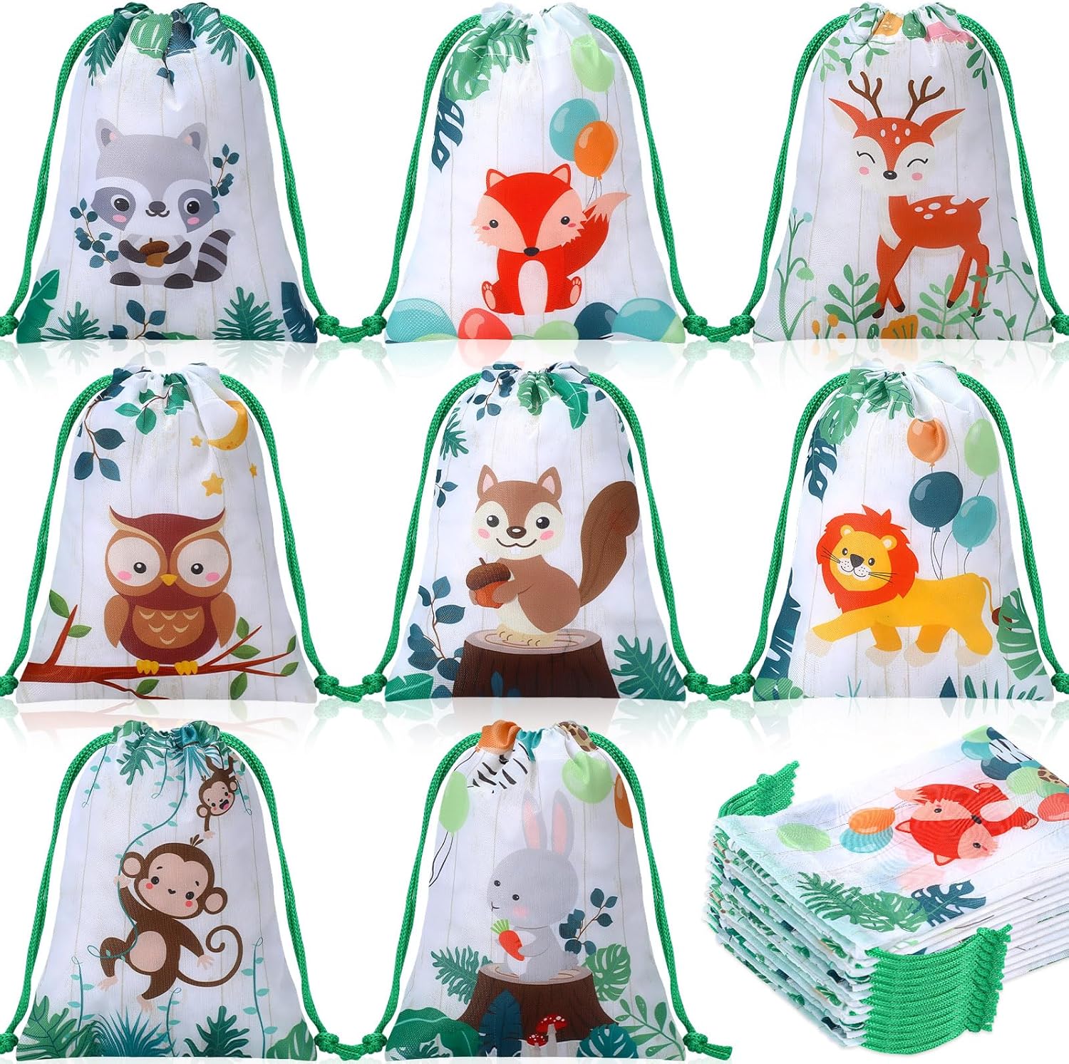 Amazon.com: Cunno 24 Pieces Woodland Animal Gift Bags Zoo Animals Print ...