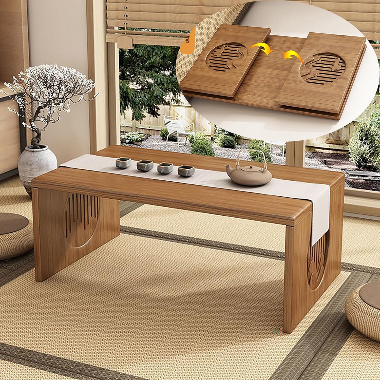 Amazon.com: Foldable Japanese Floor Table Solid Wood Japanese Coffee ...