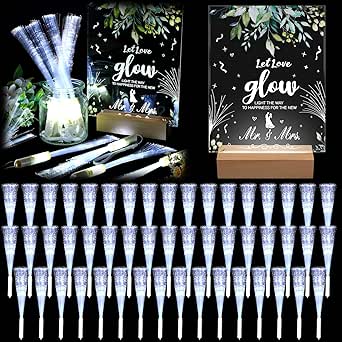VIHOSE 52 Pcs Wedding Party Favors White Fiber Optic Wands with Acrylic ...