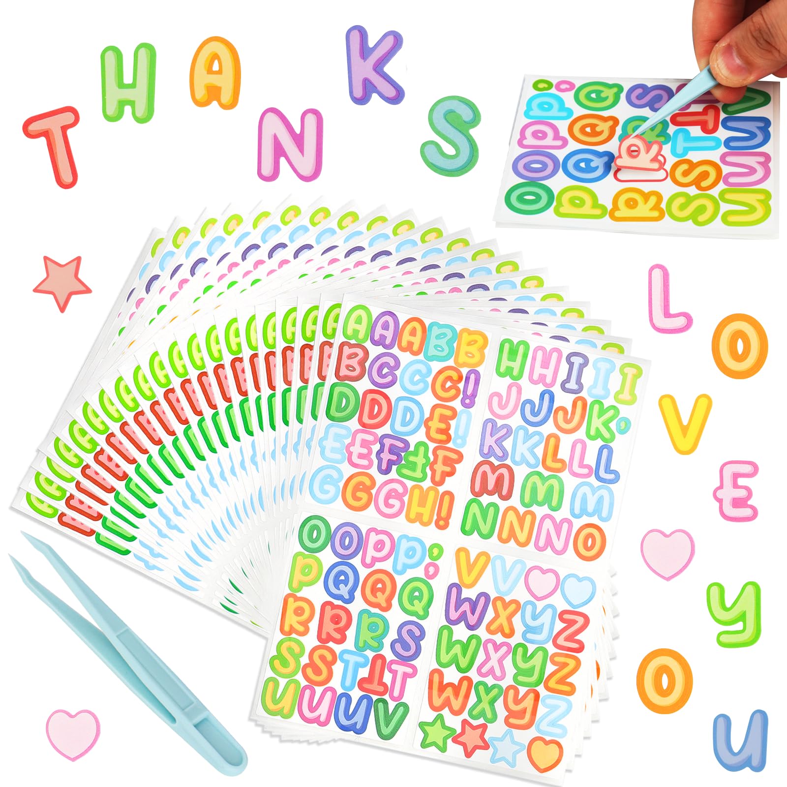 Amazon.com: 1800 Letter Stickers 20 Sheet Waterproof Alphabet Stickers ...