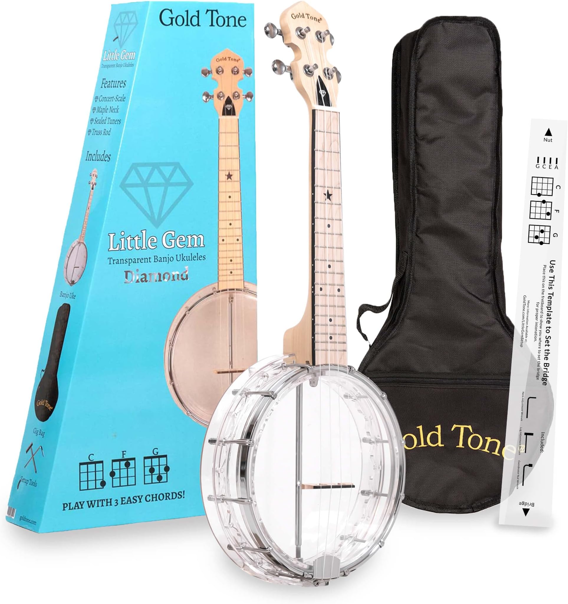 Gold Tone Little Gem Ukes, 4-String Ukulele, Right, Clear (LG/D ...