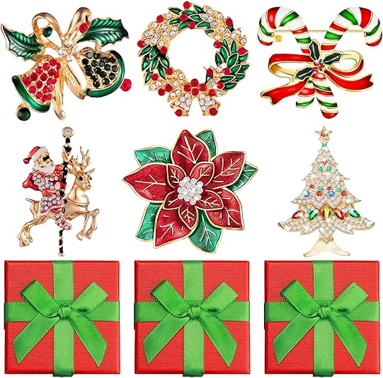 Amazon.com: Ferreve 6 Pack Christmas Brooch and Pins with Gift Box ...