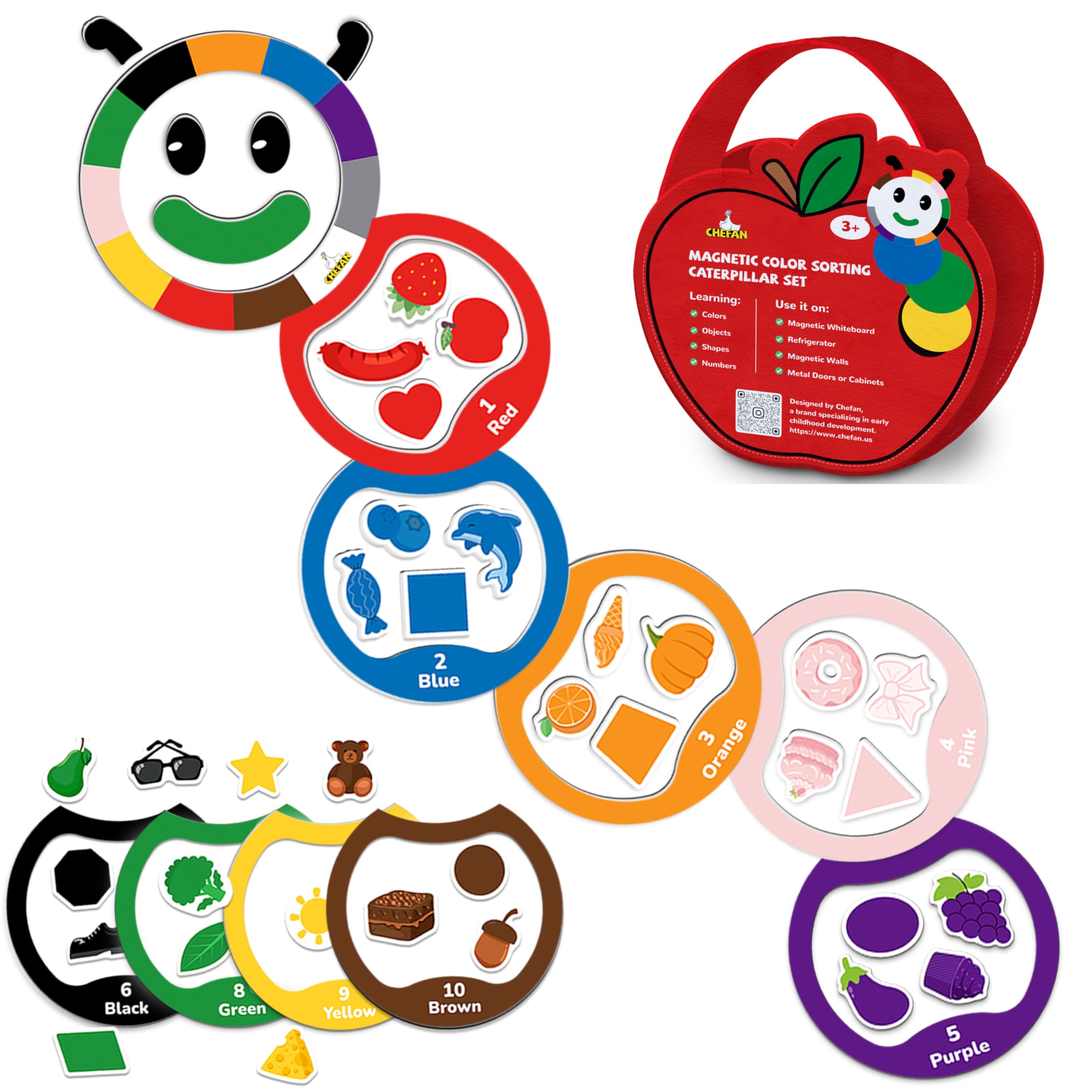 Amazon.com: CHEFAN Magnetic Color Sorting Toys, 53 PCS Color ...