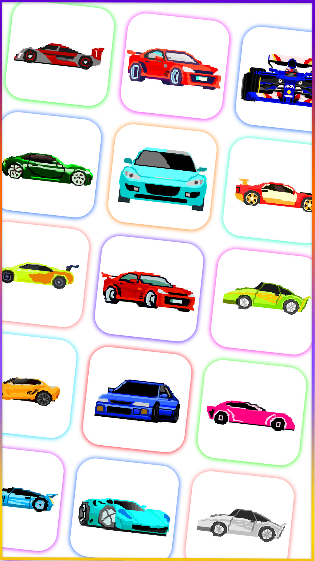 Racing Cars Pixel Art - Paint by Number, Sandbox Coloring Pages - App ...