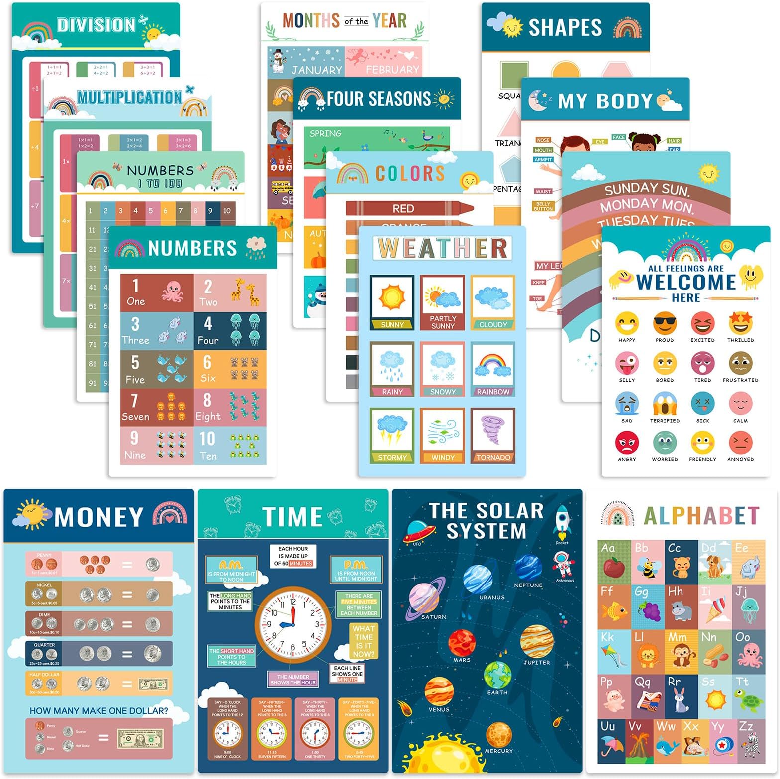 GODAYS Children's Educational Posters, 16 PCS Classroom Decor for Kids ...