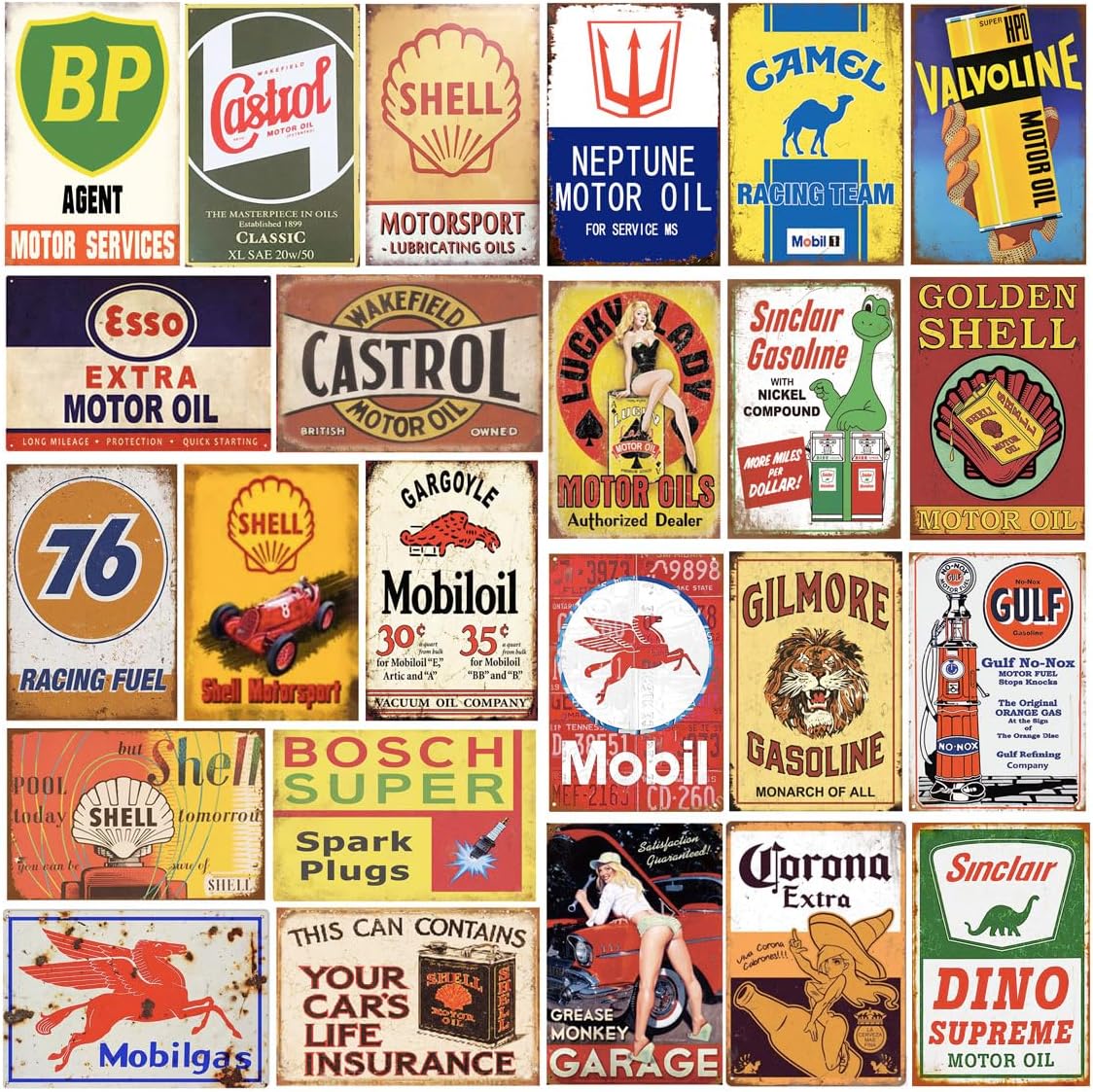 Amazon.com: 24 Pieces Gas and Oil Tin Signs, Retro Vintage Metal Sign ...
