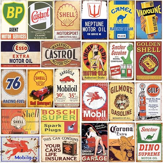 Amazon.com: 24 Pieces Gas and Oil Tin Signs, Retro Vintage Metal Sign ...