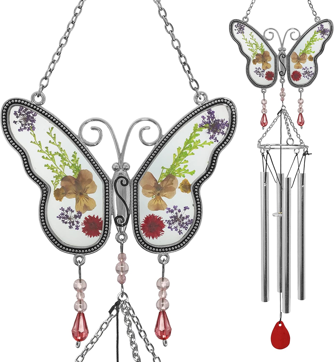 Amazon.com : Butterfly Floral Wind Chimes - Pressed and Dried Flowers ...