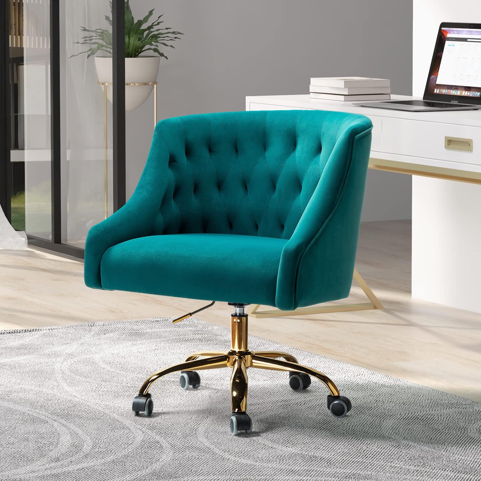 Amazon.com: Qtivii Velvet Home Office Chair, Modern Office Chair with ...