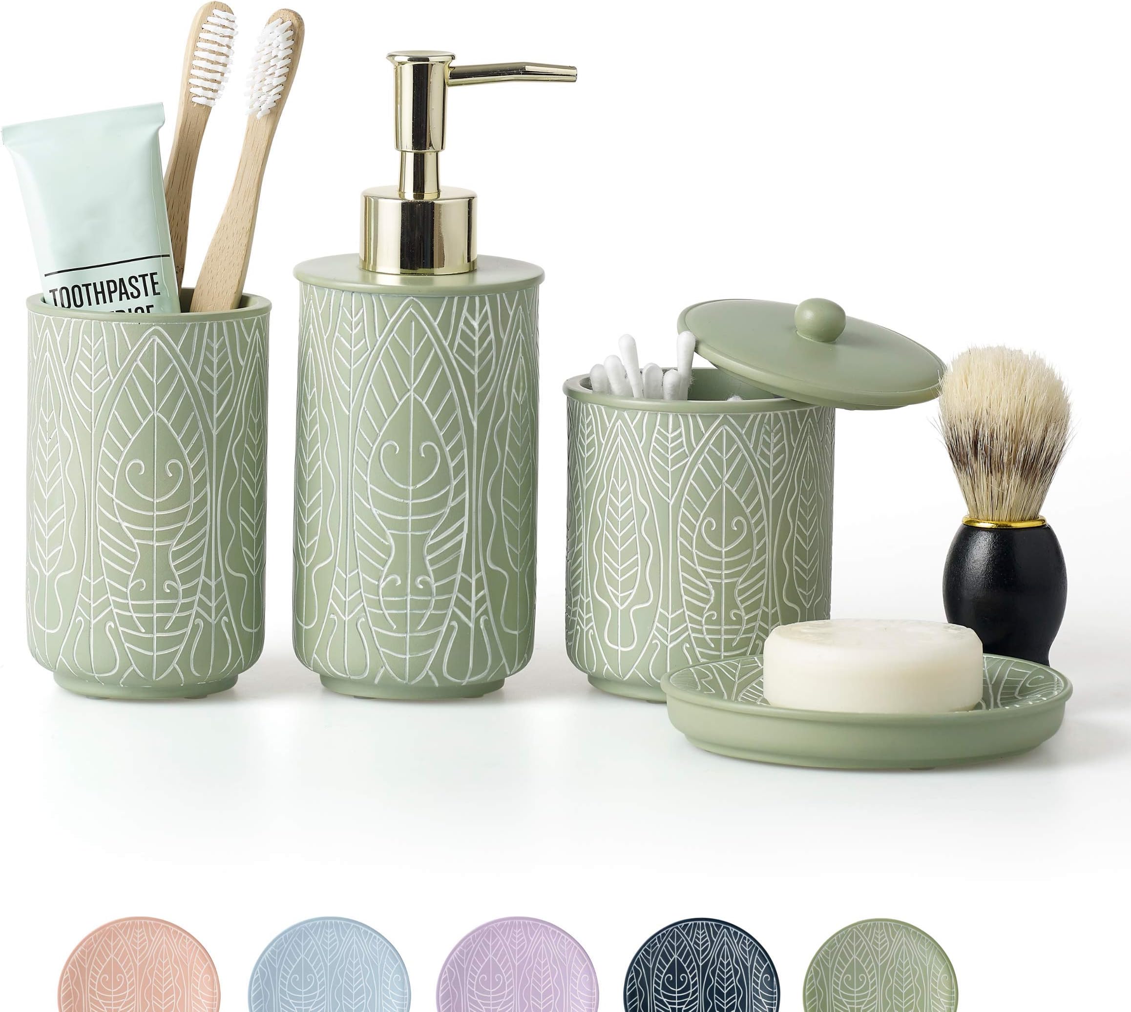 Amazon.com: Premium Pastel Green Bathroom Accessories Set. Bathroom Set ...