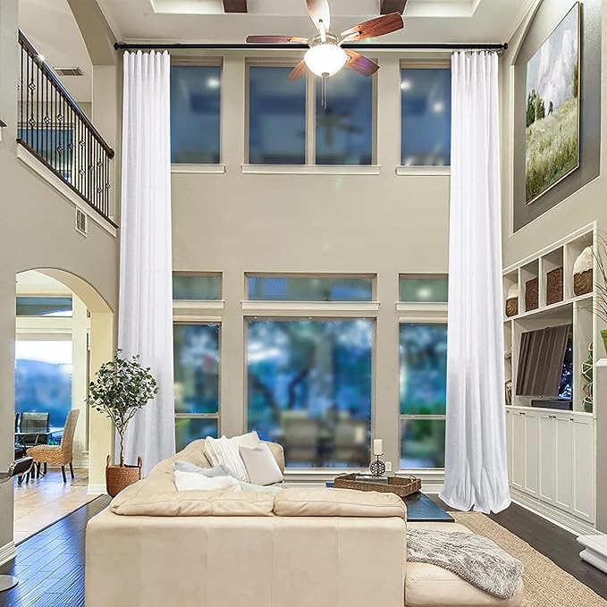 Amazon.com: Pure White Back Tab Linen Textured Curtains 120 Inch Length ...