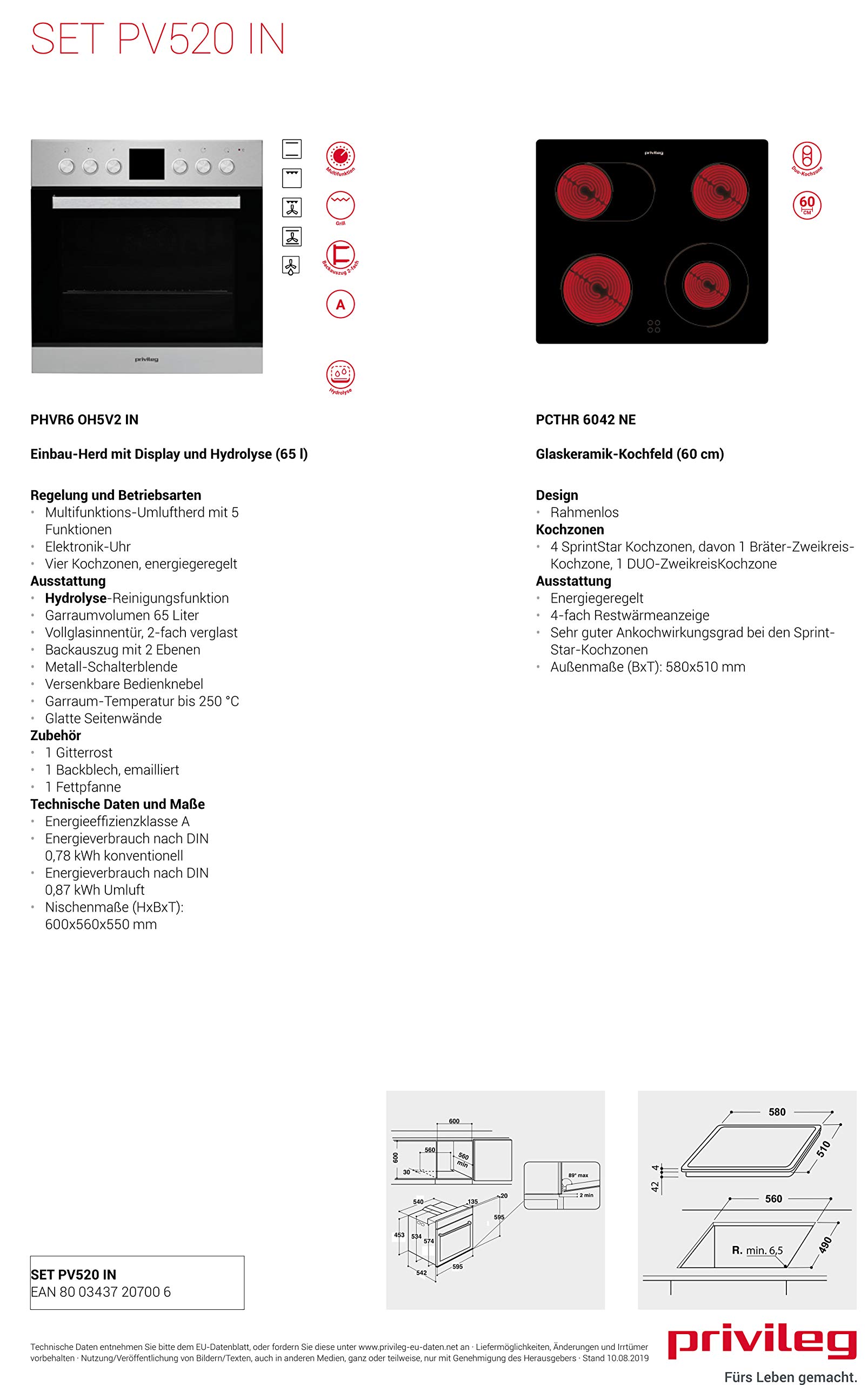 Privileg SET PV520 IN Herd-Kochfeld-Kombination / Multifunktions ...