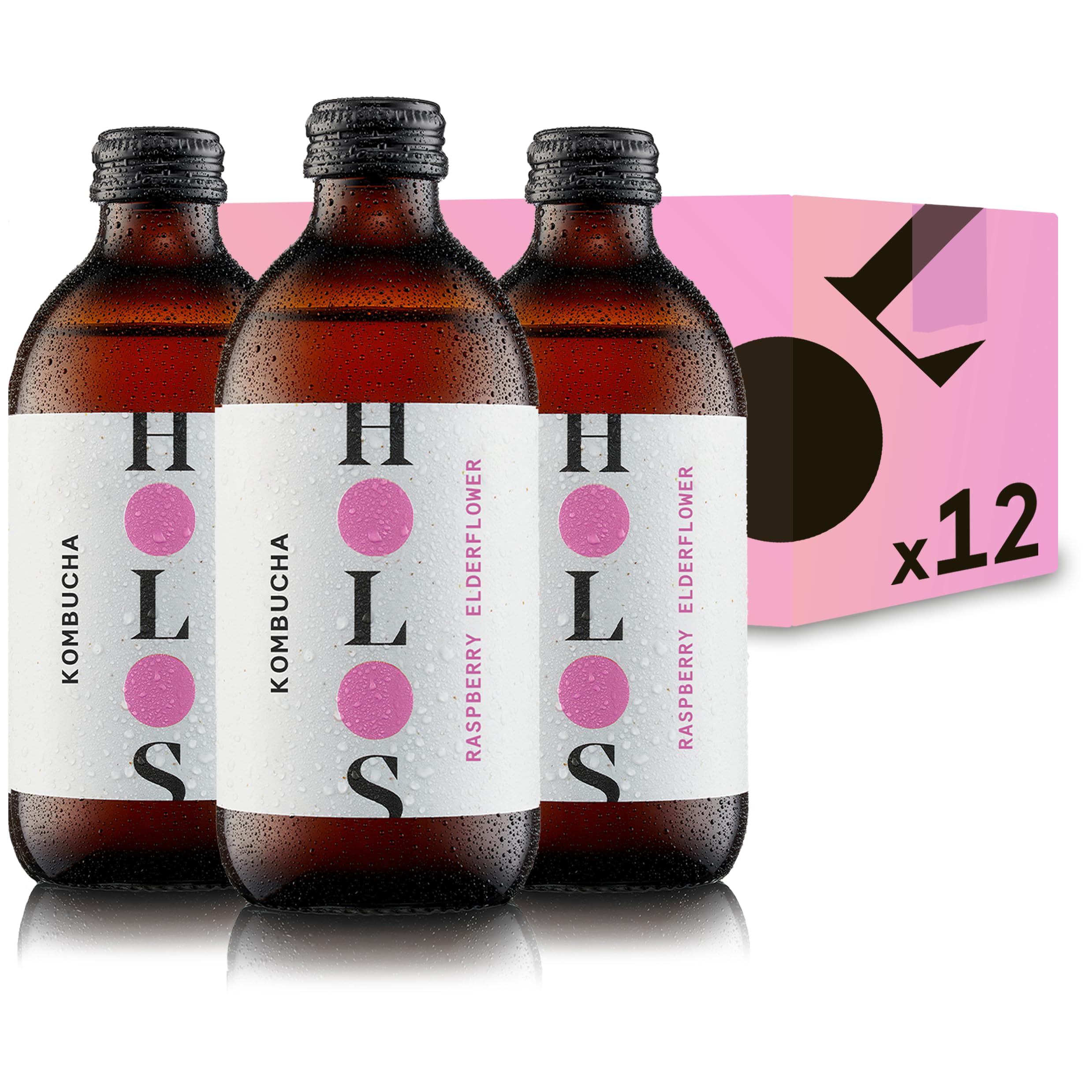 HOLOS Kombucha Drink Raspberry & Elderflower - Organic Kombucha Tea - Chilled, Unpasteurised Raw ...