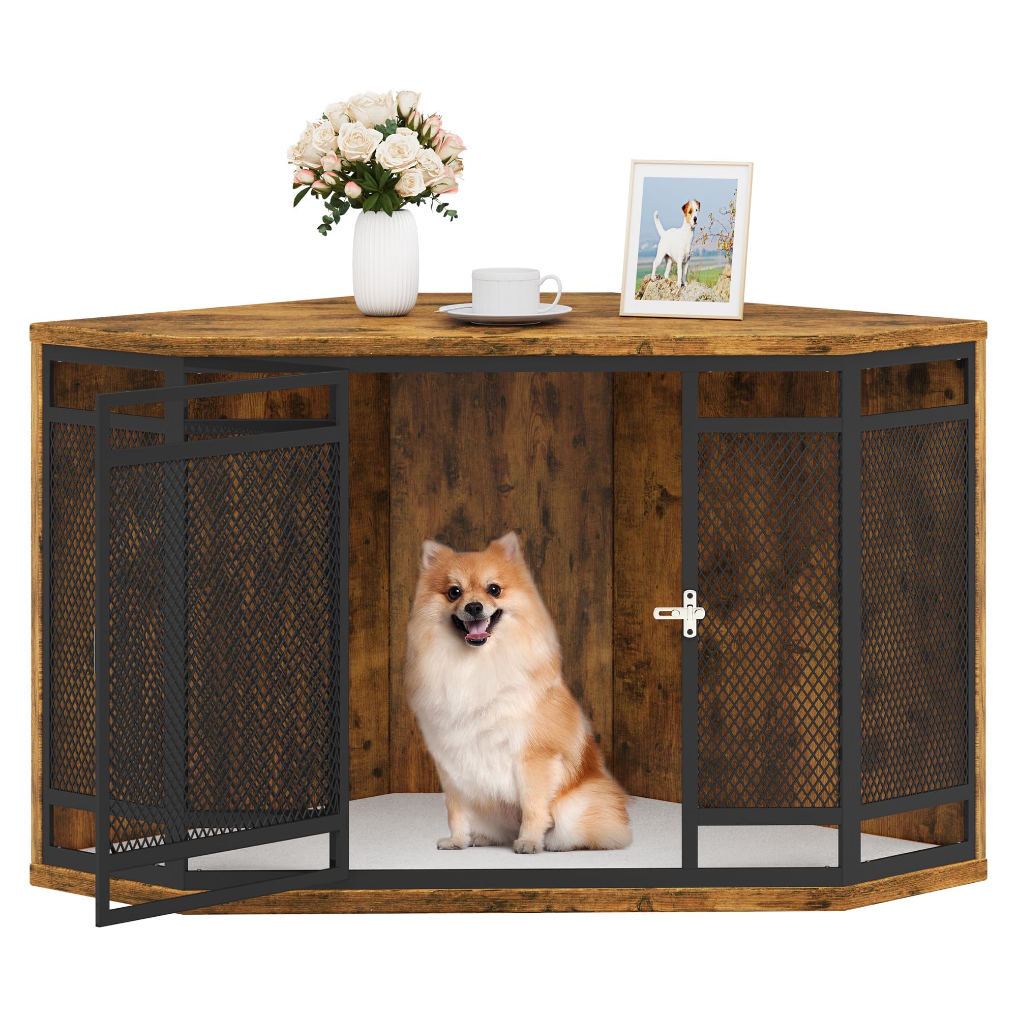 Amazon.com: YITAHOME Corner Dog Crate Furniture, 43.7" Wooden Dog ...