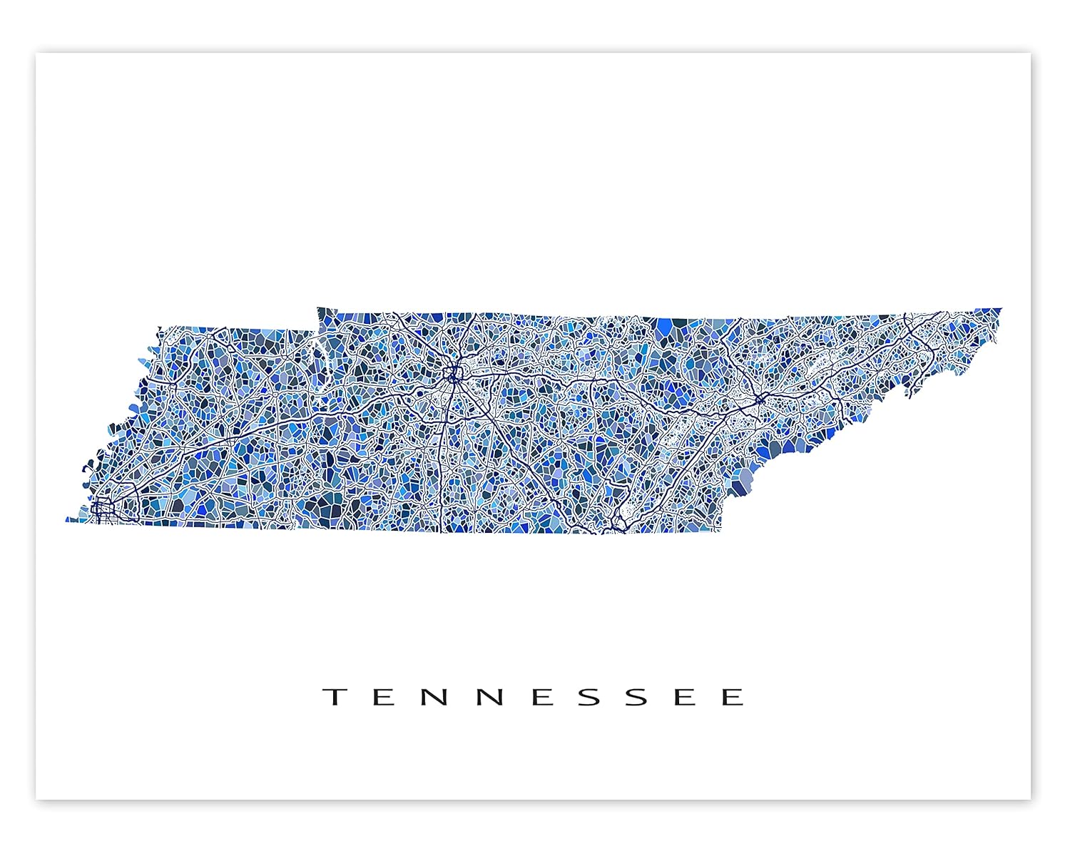 Amazon.com: Tennessee Map Wall Art Poster 24x36, Tennessee Map Print ...
