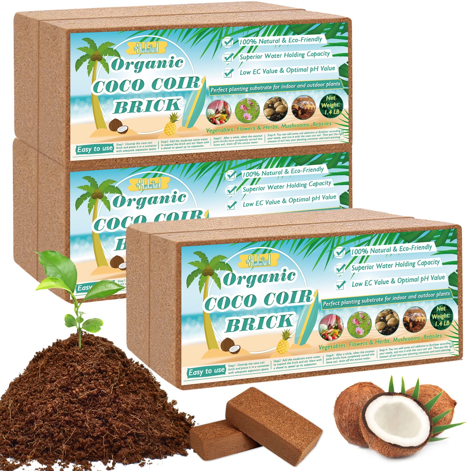 Snapklik.com : Halatool 6PCS Organic Coconut Coir Brick Compressed Coco ...