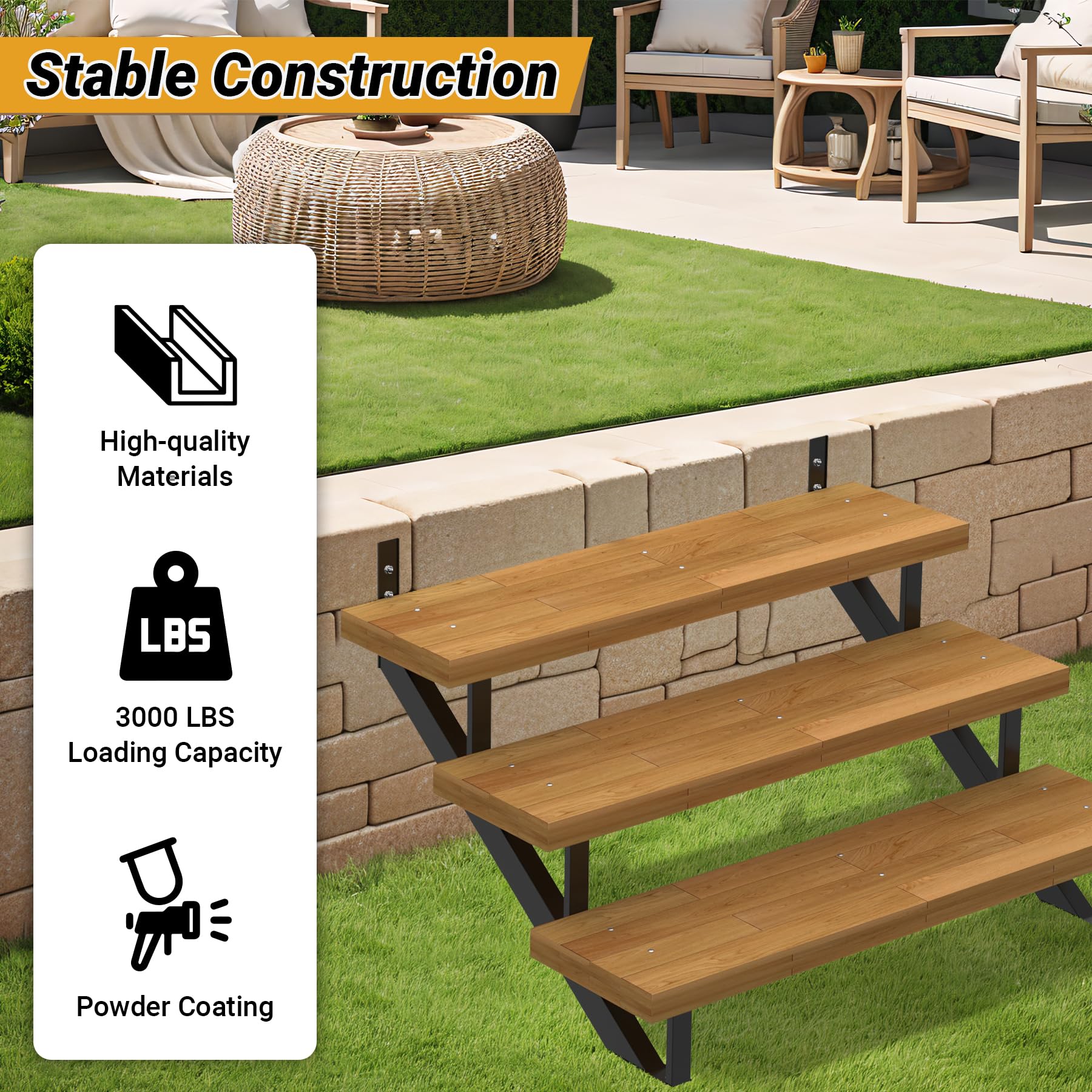 Snapklik.com : Steel Stair Riser-2 Pack, 3 Step Stringers For Deck ...