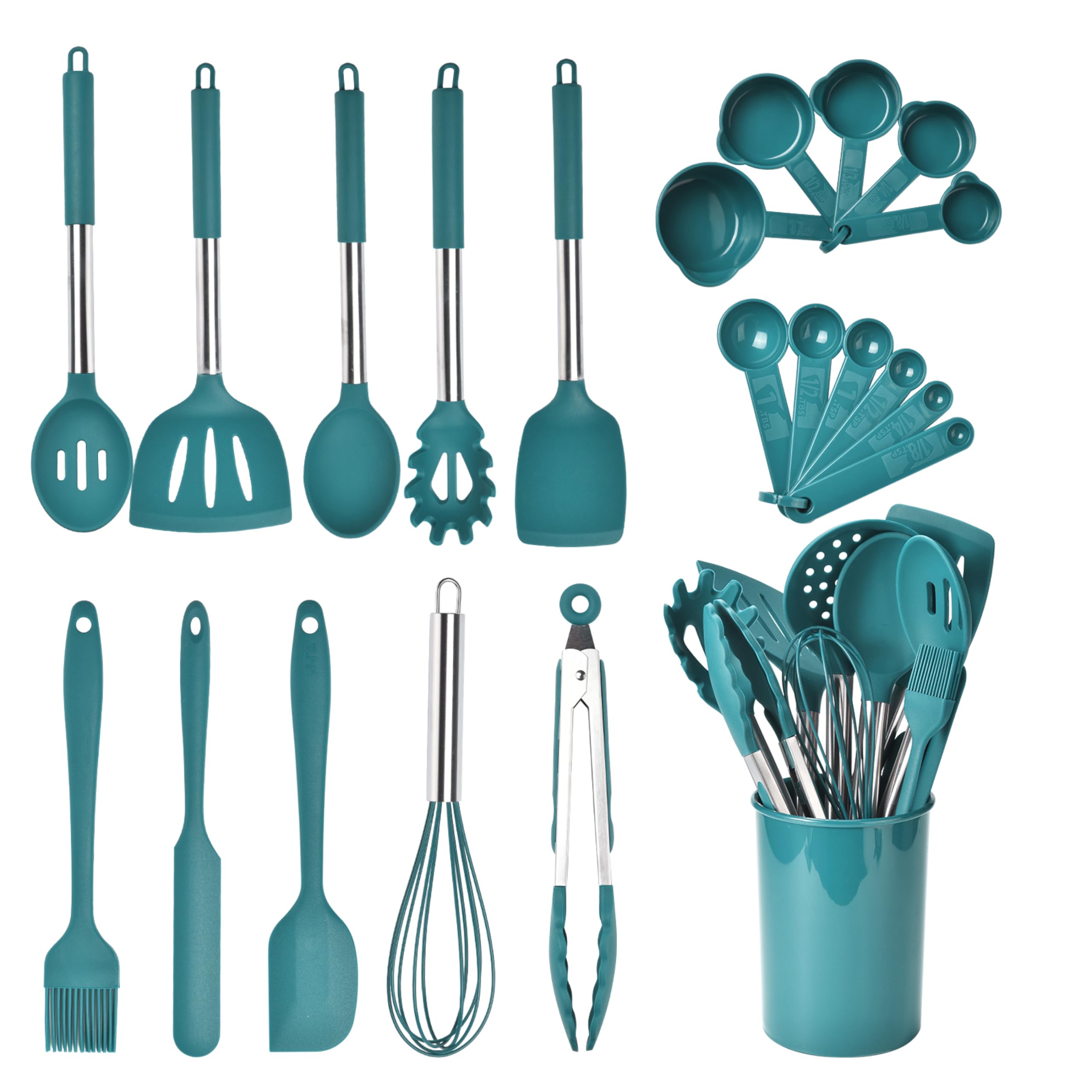 Amazon.com: Bruntmor 24-Piece Silicone Cooking Utensils Set - Heat ...