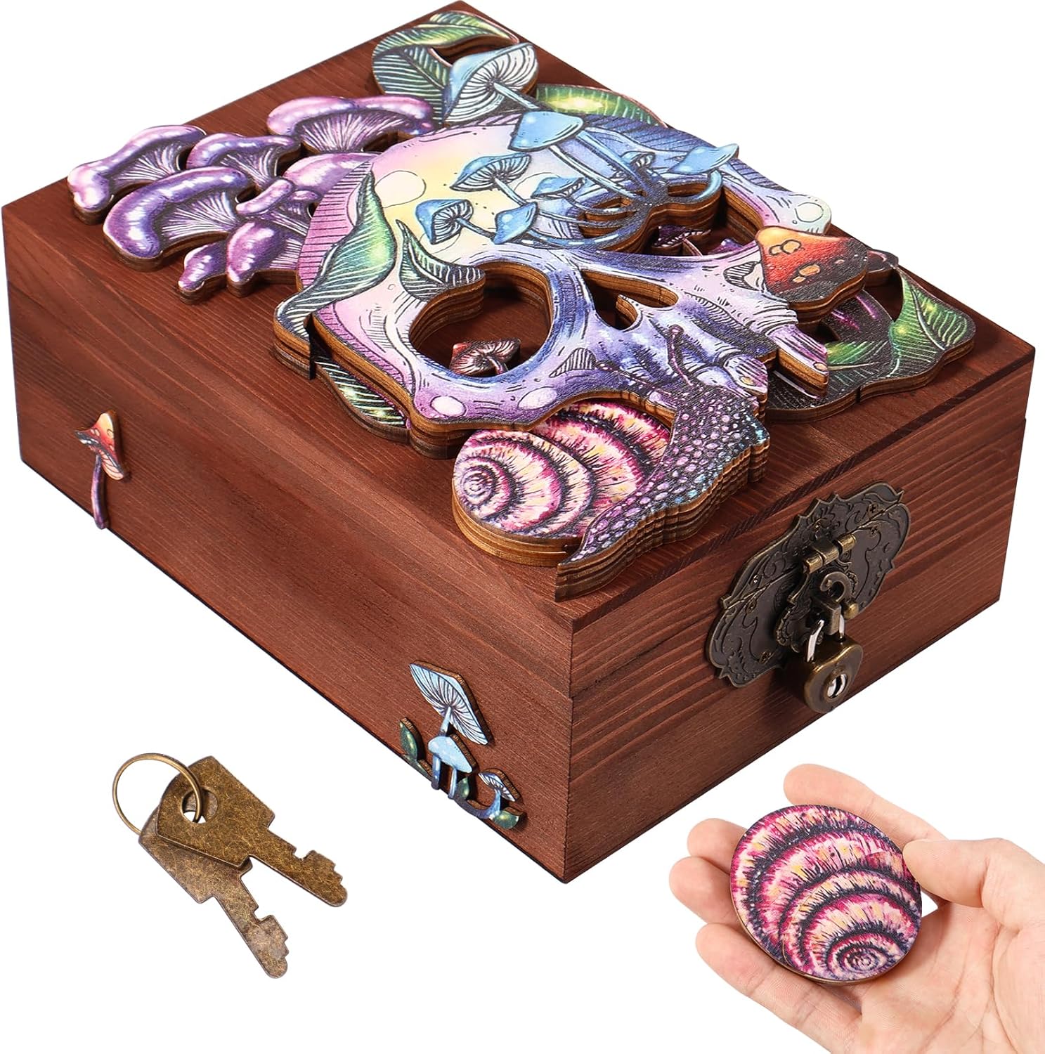 Skull and Nature Hidden Key Wooden Box, Themed Skull Art Hidden Key Box ...