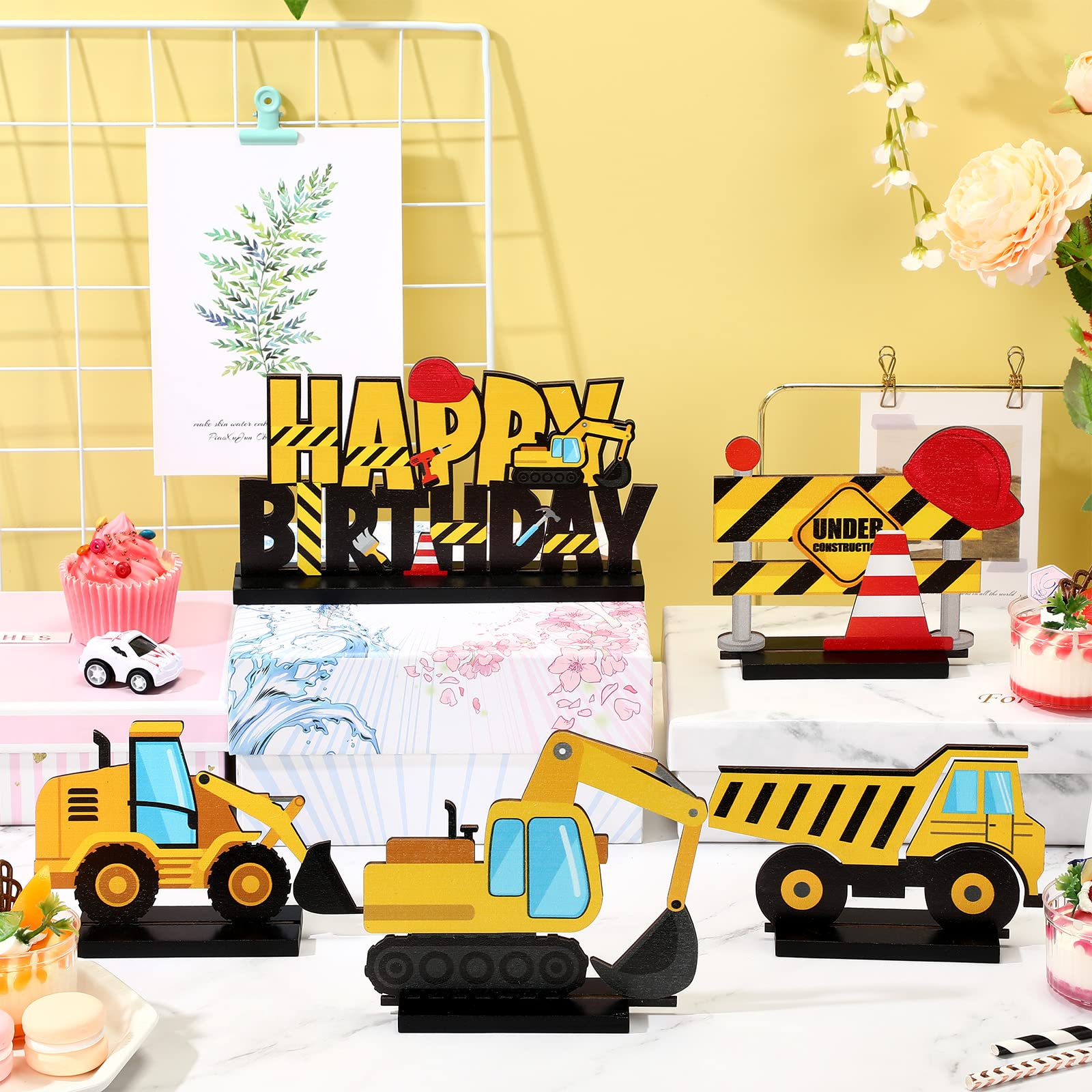 Snapklik.com : 5 Pcs Construction Wooden Table Centerpiece Construction ...