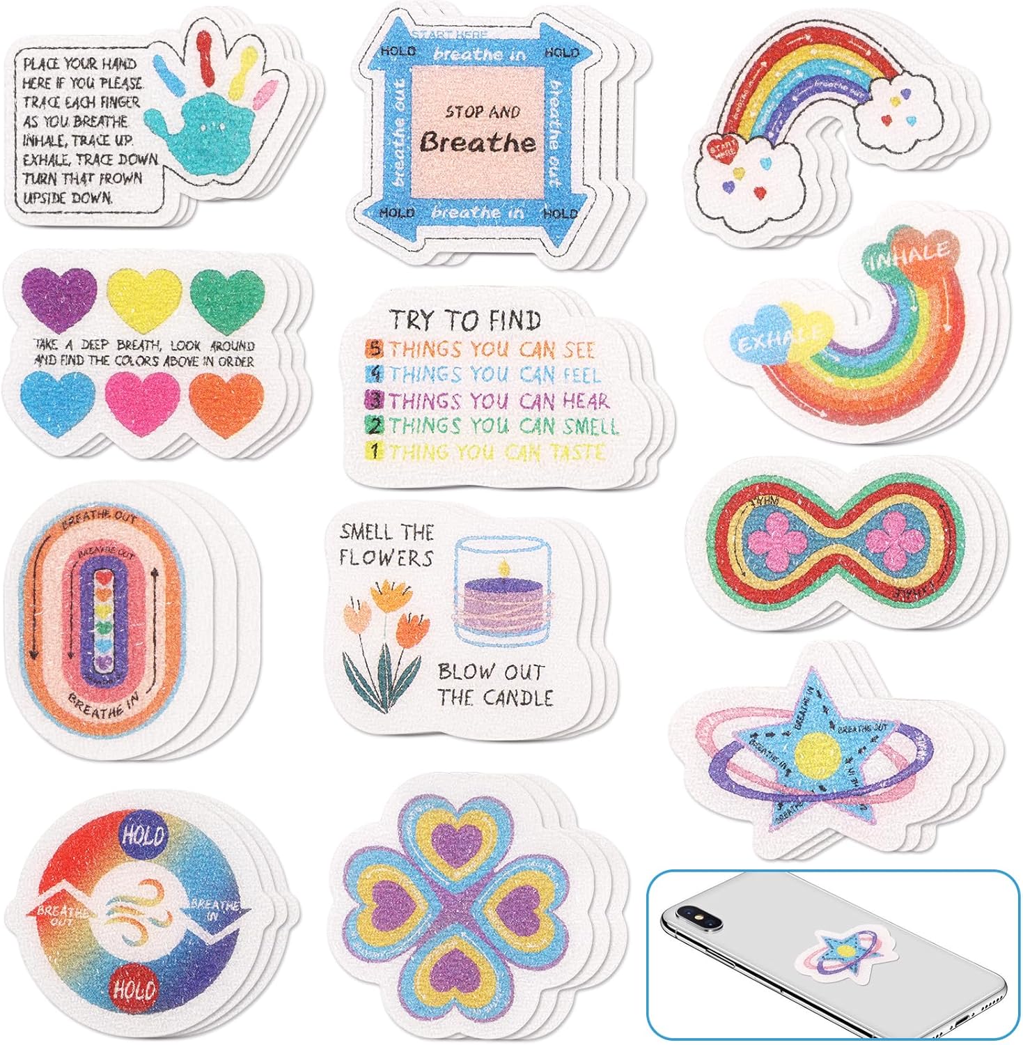 Amazon.com: 36Pcs Calm Anxiety Sensory Stickers, 12 Styles Textured ...