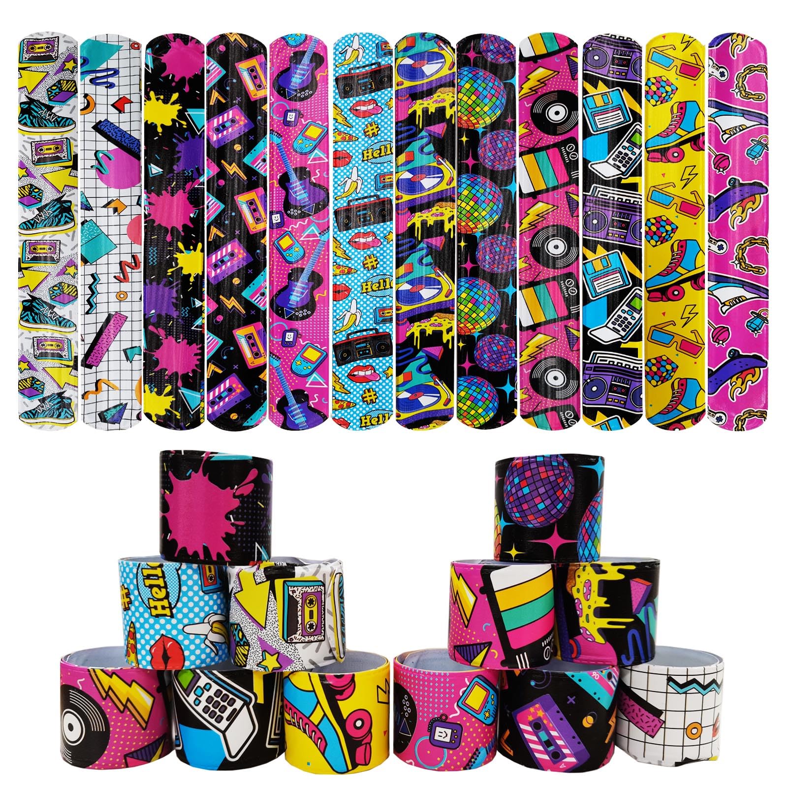 Amazon.com: Qpout 48pcs 80s 90s Party Favors Slap Bracelets Back to 80s 90s Throwback Theme ...
