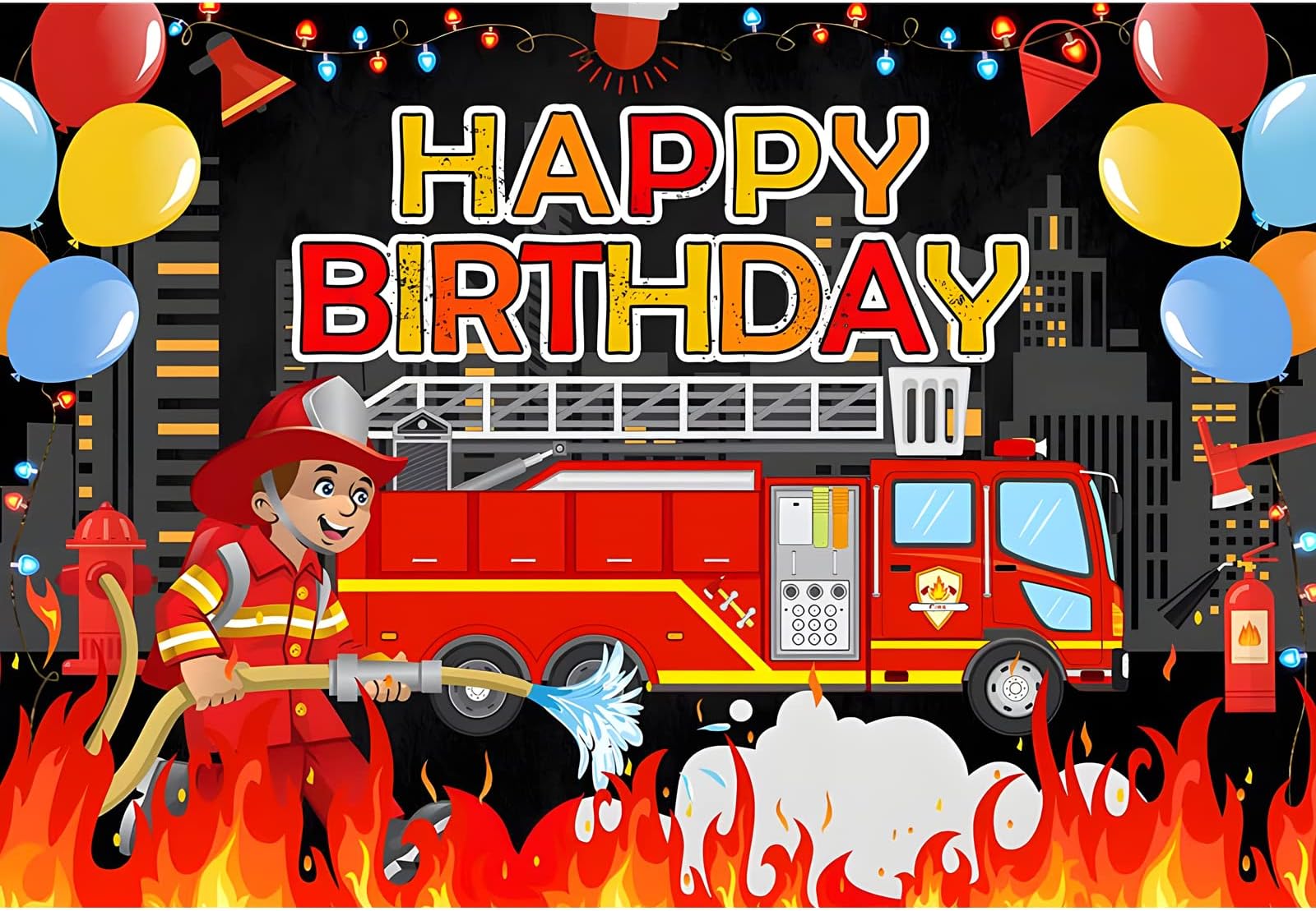 Amazon.com : HOTIYOK 7x5ft Firetruck Birthday Backdrop Fireman Theme ...