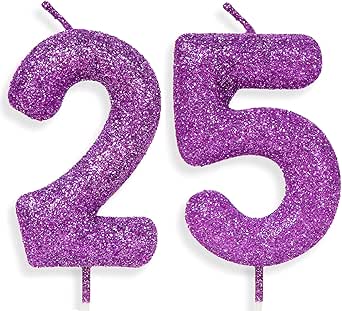 Amazon.com: 25th Glitter Birthday Candles, Purple Pink Birthday Number ...