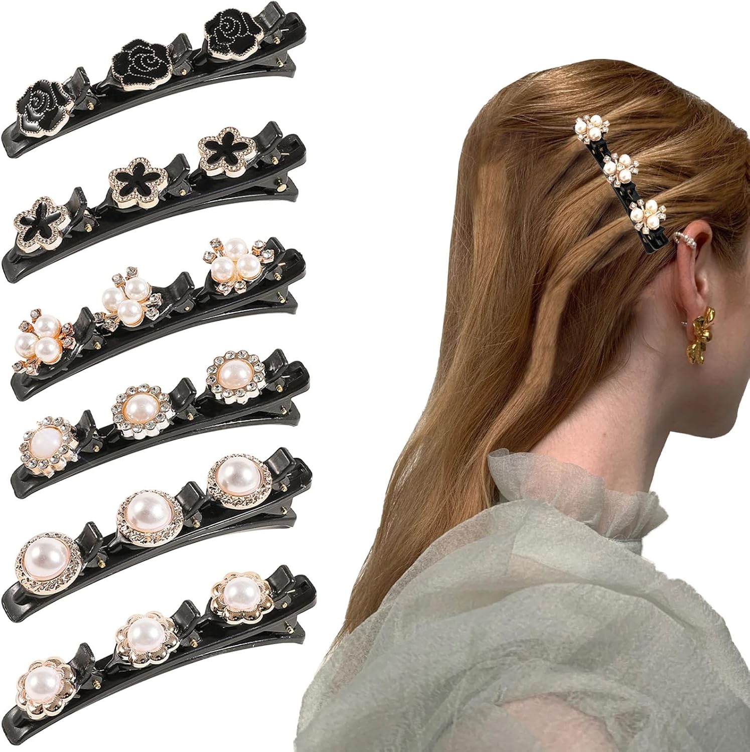 MUNSKT 6pcs Sparkling Crystal Stone Braided Hair Clips - Multi Clip ...