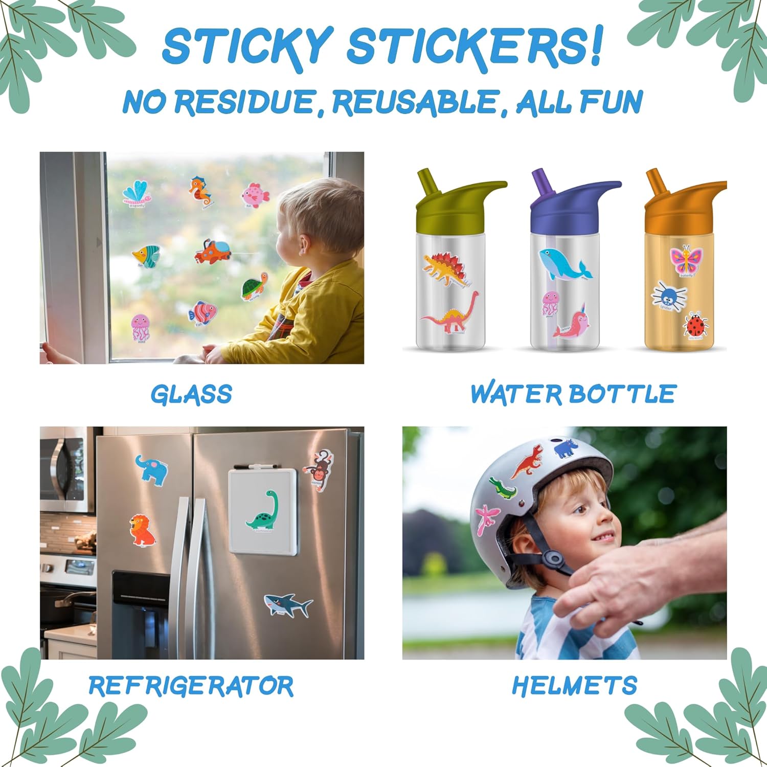 Play N Teach Libro de calcomanías para niños, paquete de 4 (126 calcomanías animales ...