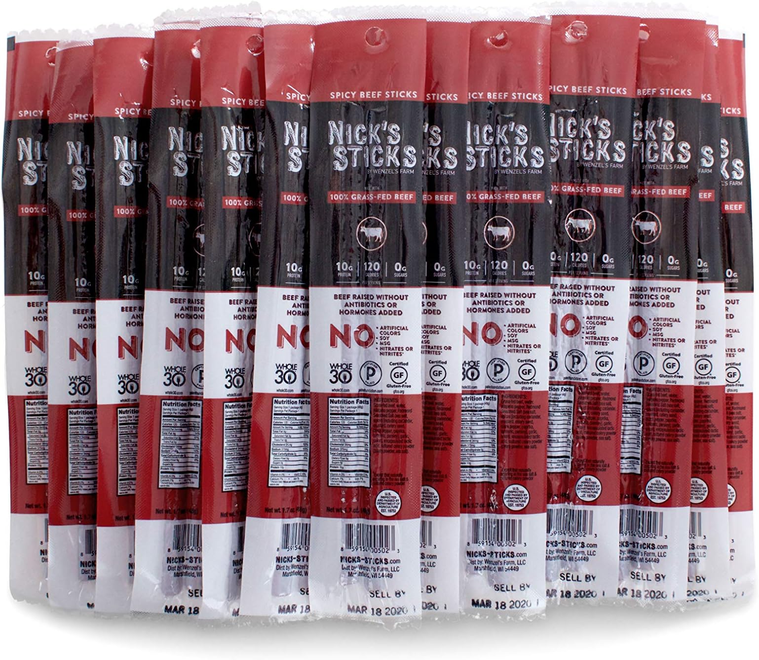 Amazon.com: Nick's Sticks 100% Grass-Fed Spicy Beef Snack Sticks | Made ...