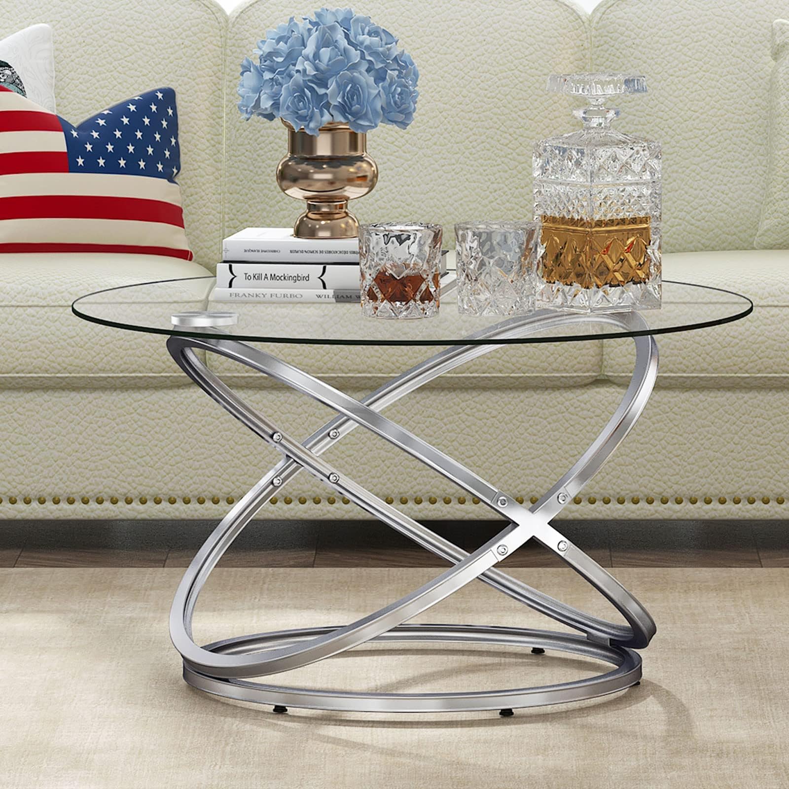 Amazon.com: MISPACIO Tempered Glass Round Coffee Table, 32" Modern ...