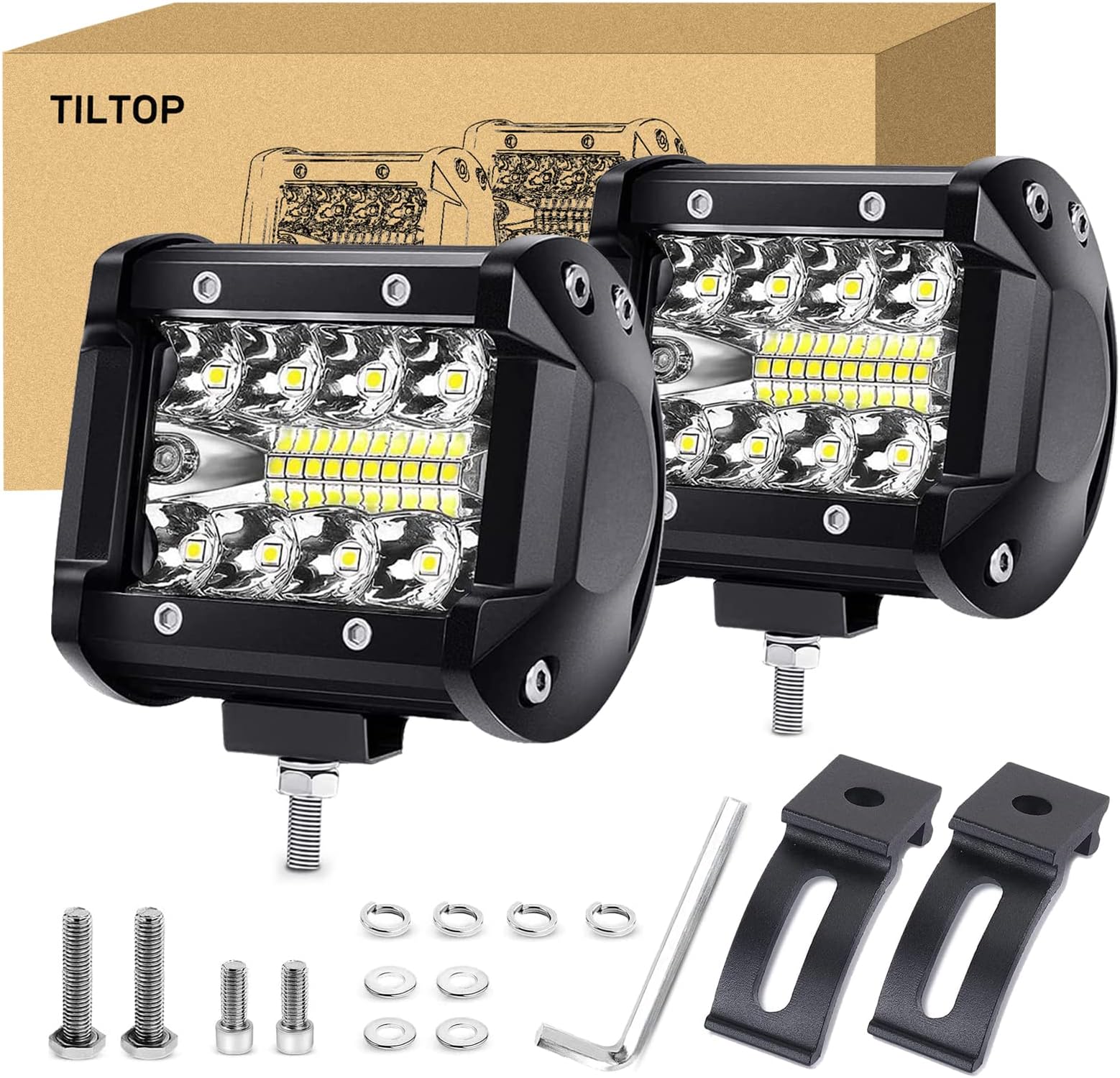 Amazon.com: HIPOPY 2Pcs 4Inch 60W LED Light Bar, 6000LM Four Row Spot ...