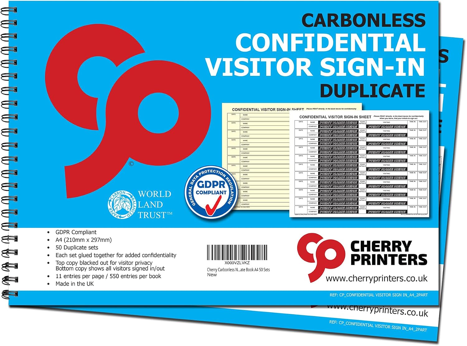 Cherry Printers | Carbonless Confidential Visitor Sign in Book A4 ...