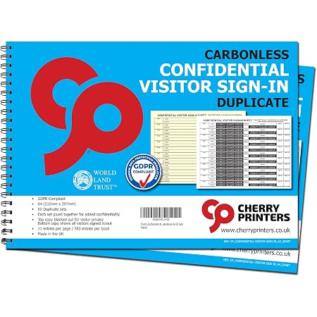 Cherry Carbonless NCR GDPR Compliant Confidential Visitor Sign in ...