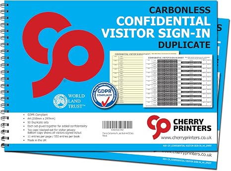Cherry Printers | Carbonless Confidential Visitor Sign in Book A4 ...