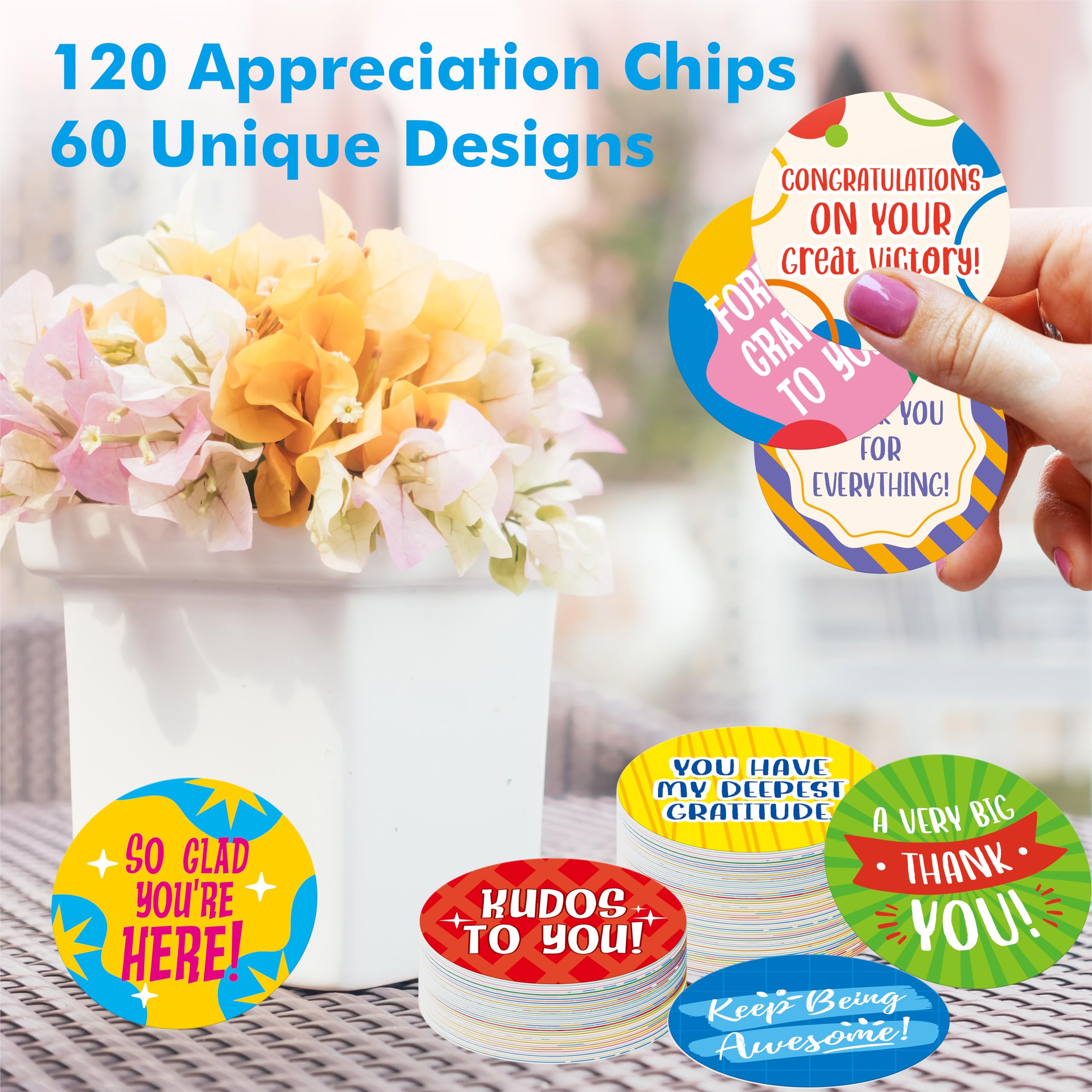 Snapklik.com : 120 PCS Appreciation Chips, 60 Designs Thanks Round ...