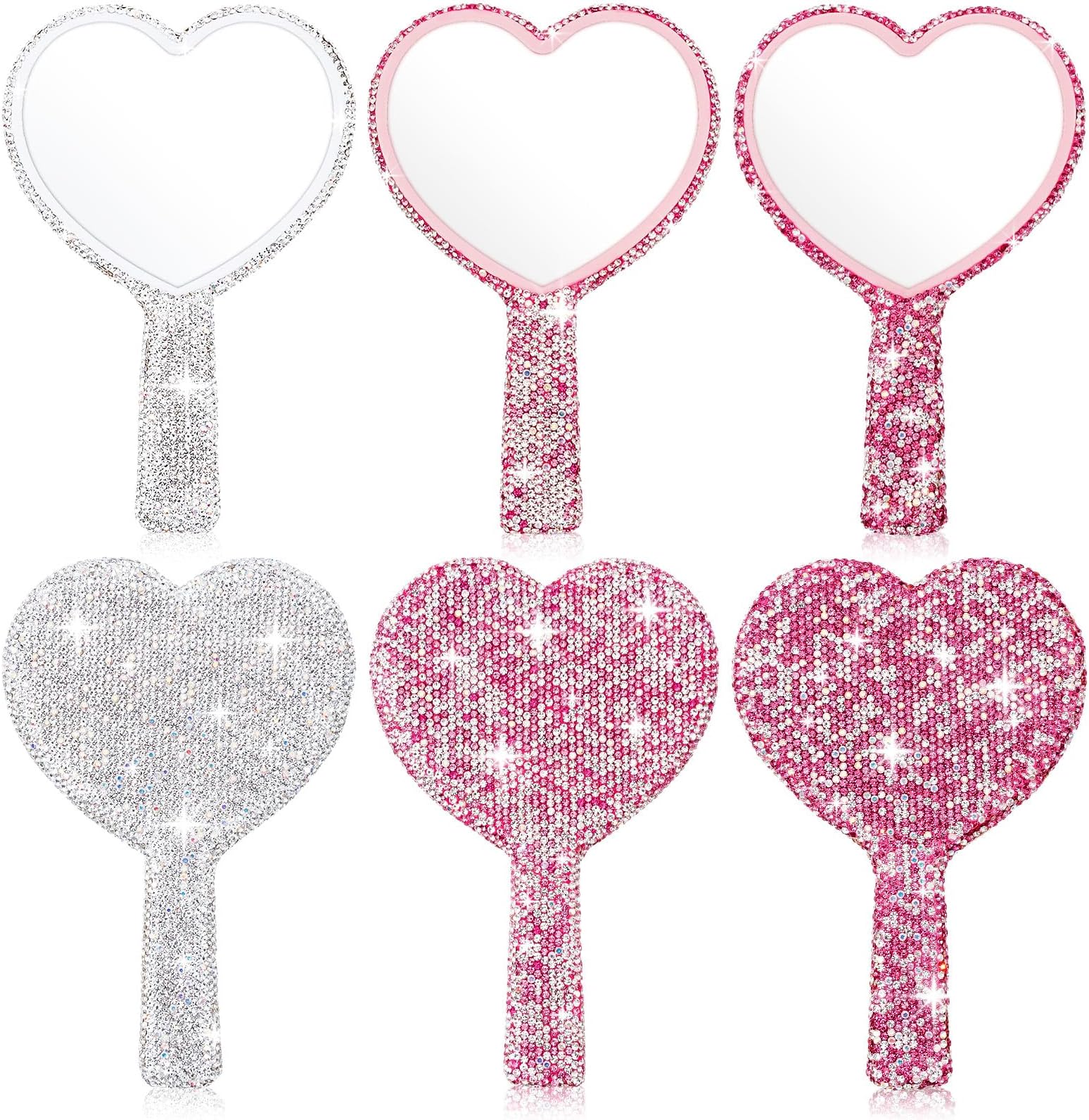 Amazon.com: Whaline 3Pcs Rhinestone Handheld Mirror Heart Shaped ...