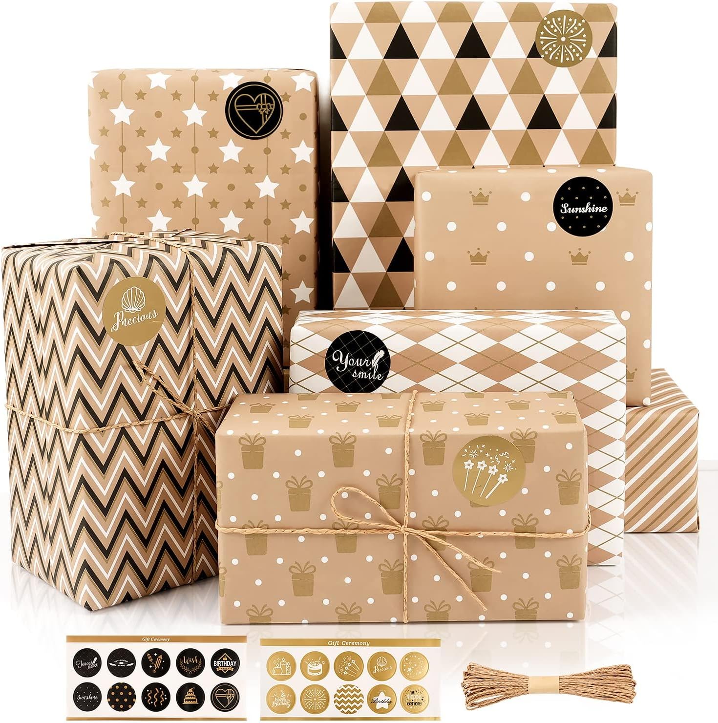 Gift Wrapping Paper, Happy Birthday Wrapping Paper, 8 Sheets Brown ...
