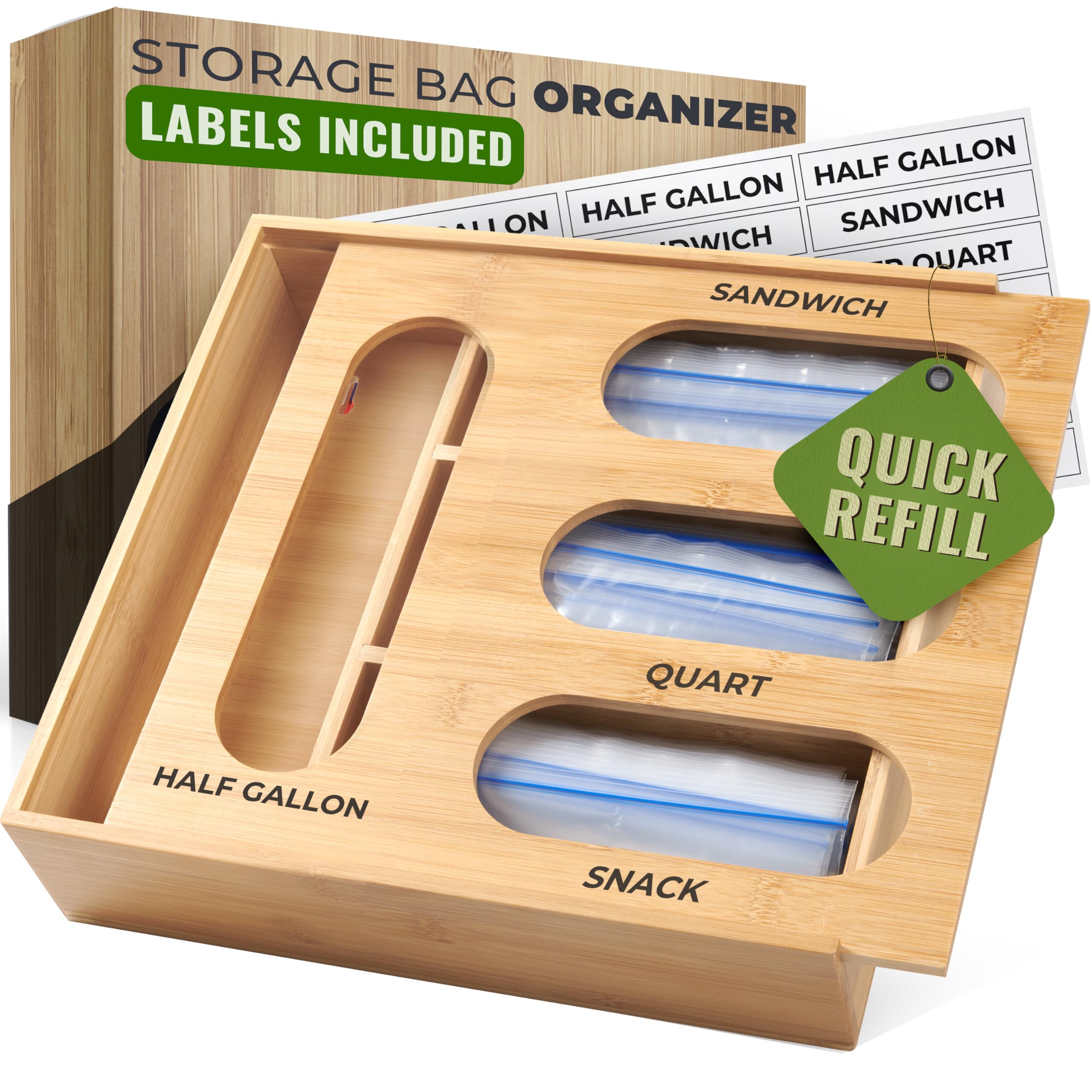 Amazon.com - Food Storage Bag Organizer, Plastic Bag Organizer - Bamboo ...