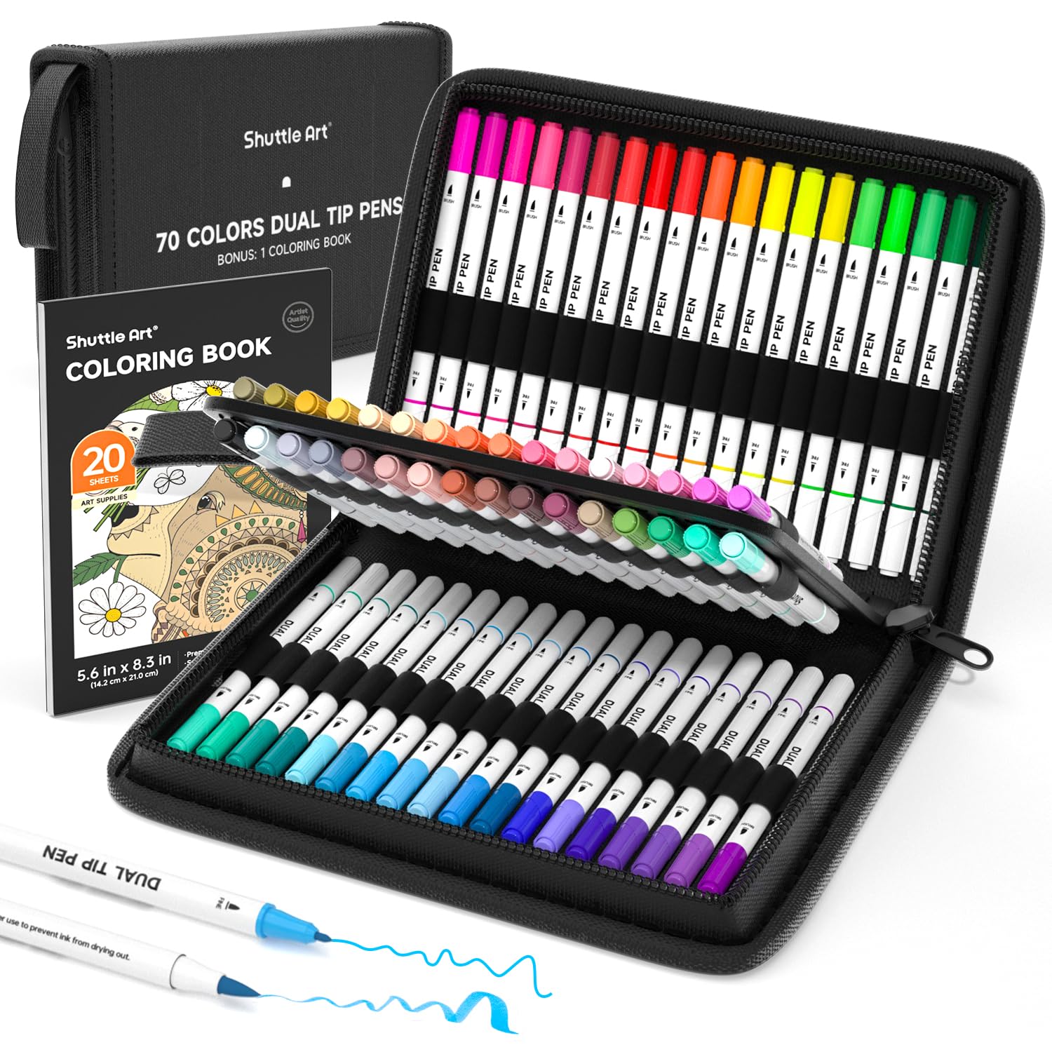 Shuttle Art Dual Tip Brush Pens Art Markers, 70 Colors Fine and Brush ...
