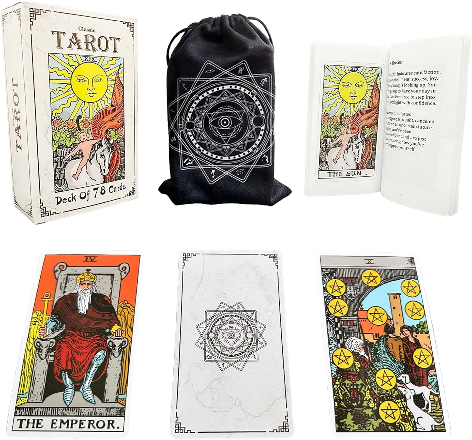 Amazon.com: KUCHERI 78Pcs Classic Tarot Cards Deck with Colorful Guidebook, Original Tarot Card ...